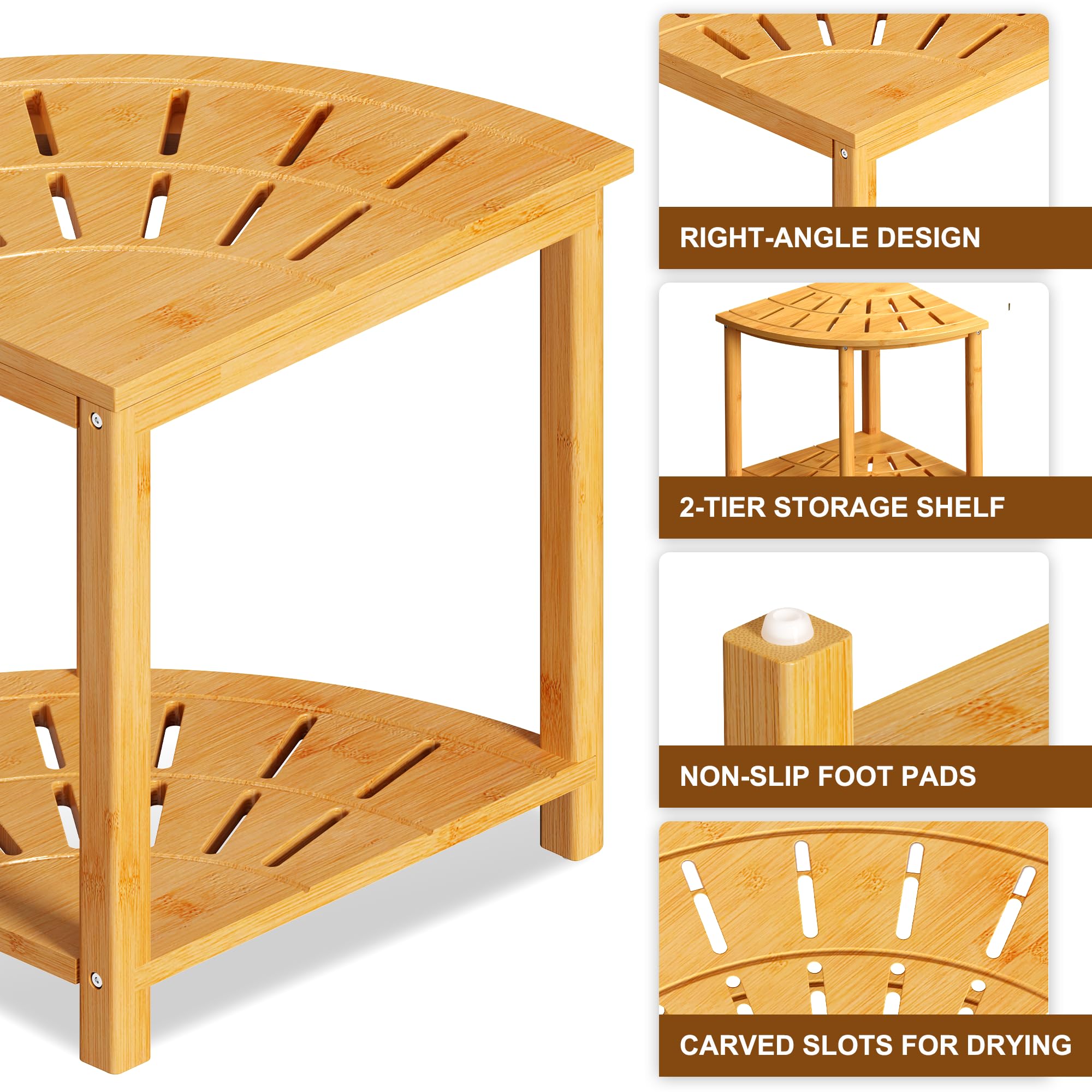 Snapklik.com : Bellsal 12.6" Bamboo Corner Shower Bench For Shaving ...