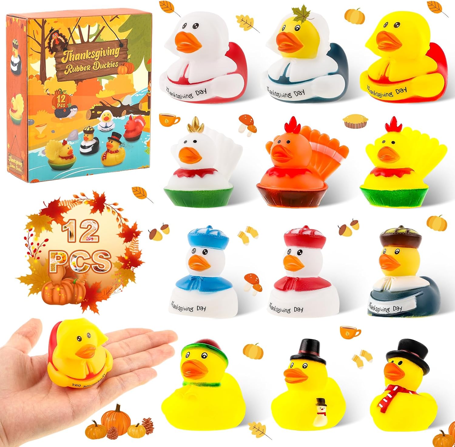 Amazon.com: 12PCS Thanksgiving Rubber Ducks Thanksgiving Day Themed ...