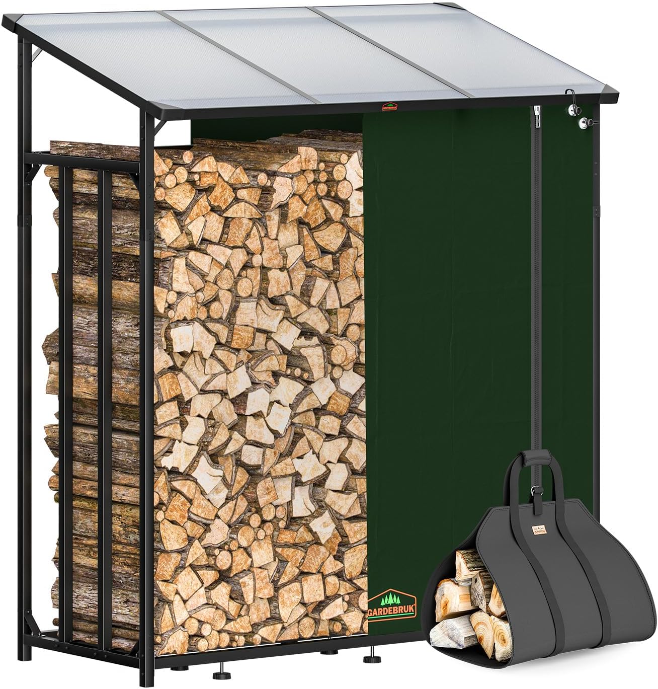 Gardebruk® XXL Outdoor Steel Firewood Rack with Polycarbonate Roof ...