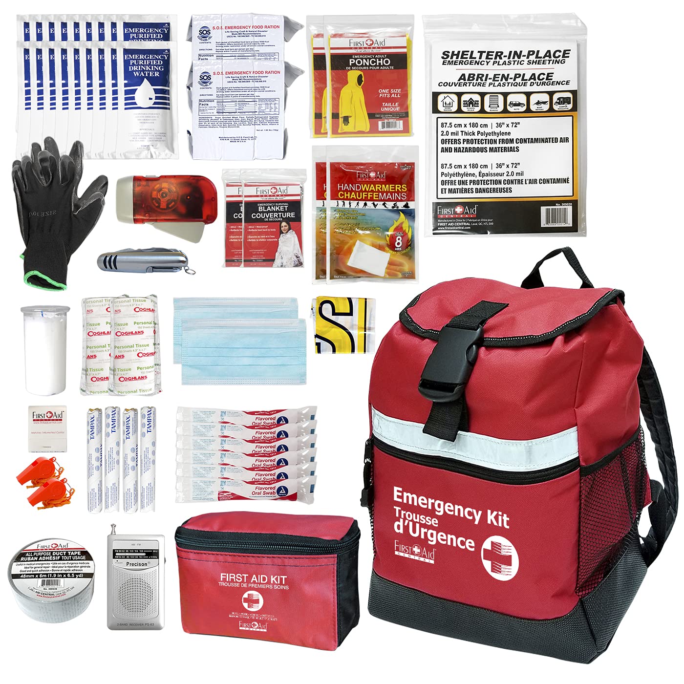 First Aid Central Emergency Survival Kit, Survival Backpack with First ...