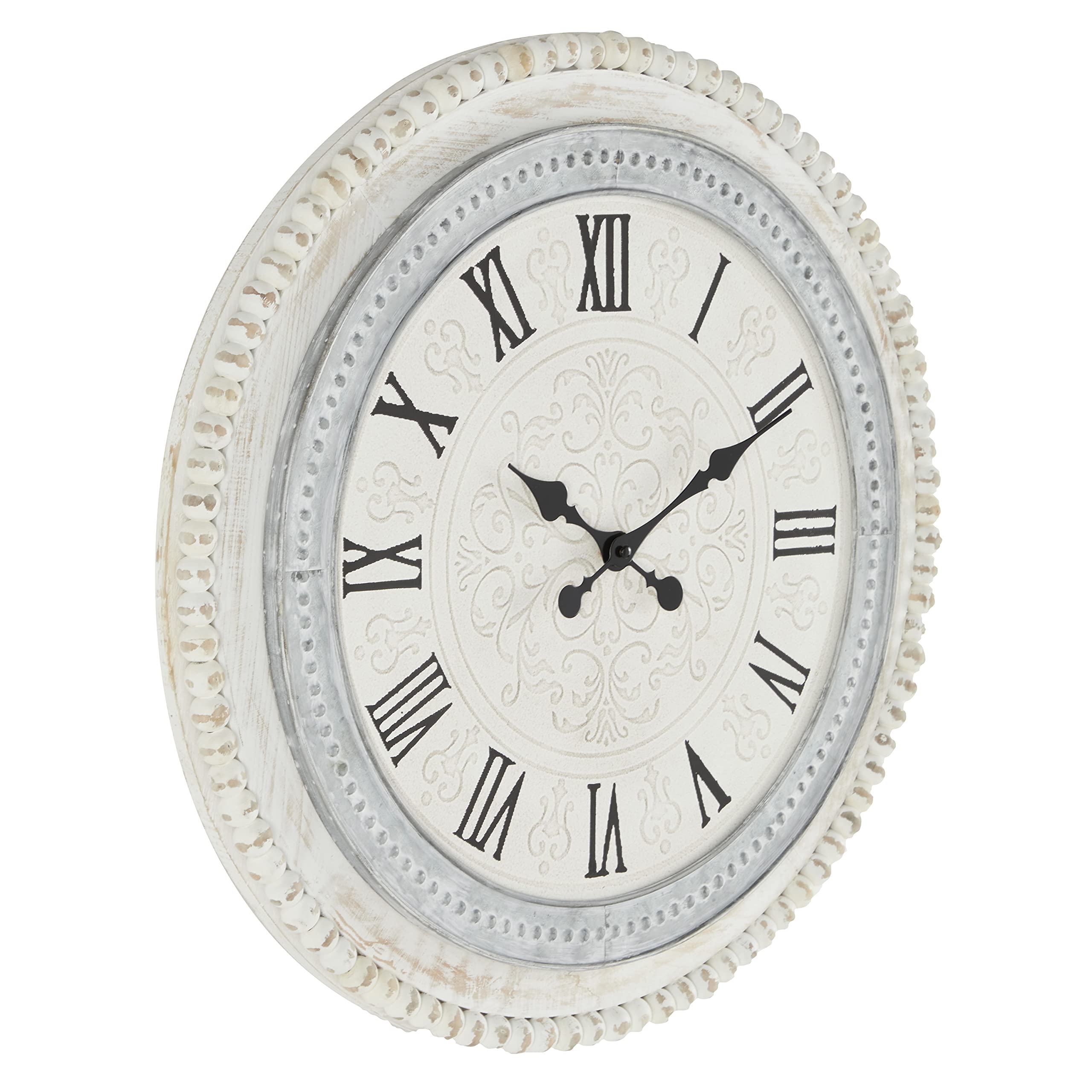 Deco 79 Wood Carved Beading Wall Clock, 22" x 1" x 22", White