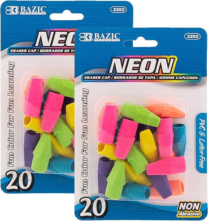 Amazon.com: BAZIC Eraser Top, Latex Free Pencil Tops Erasers (20/Pack ...