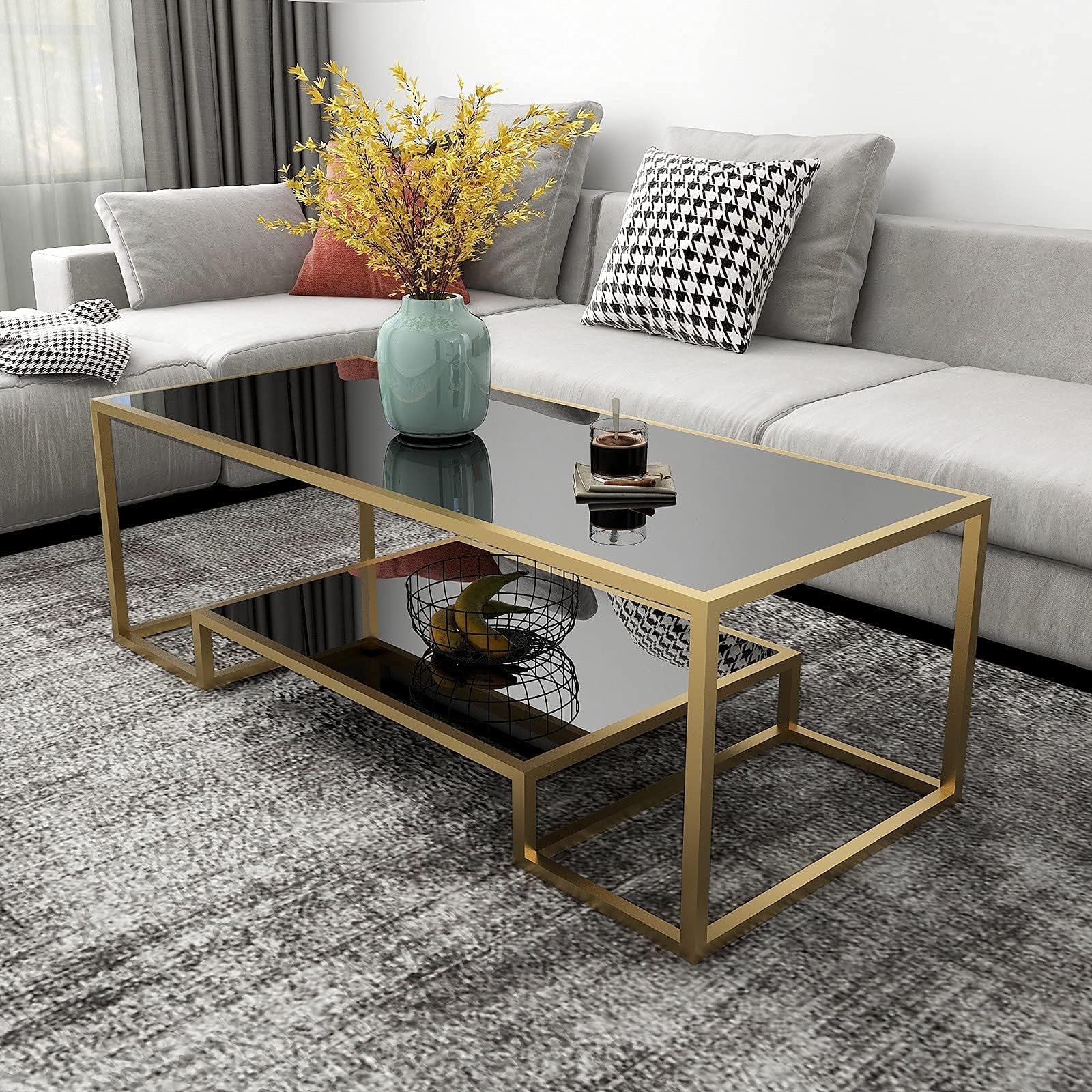 Amazon.com: kinbor Glass 3 Piece Coffee Table Set - Modern Living Room ...