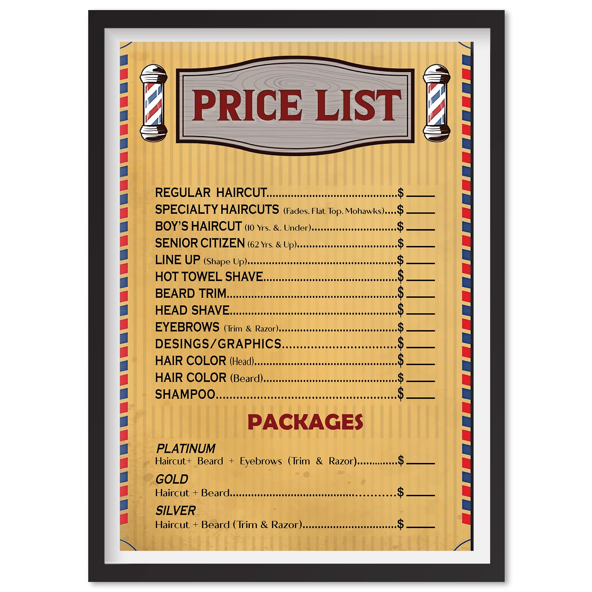 Barber Shop Price List Wall Art Print Vintage Price List | Desertcart QATAR