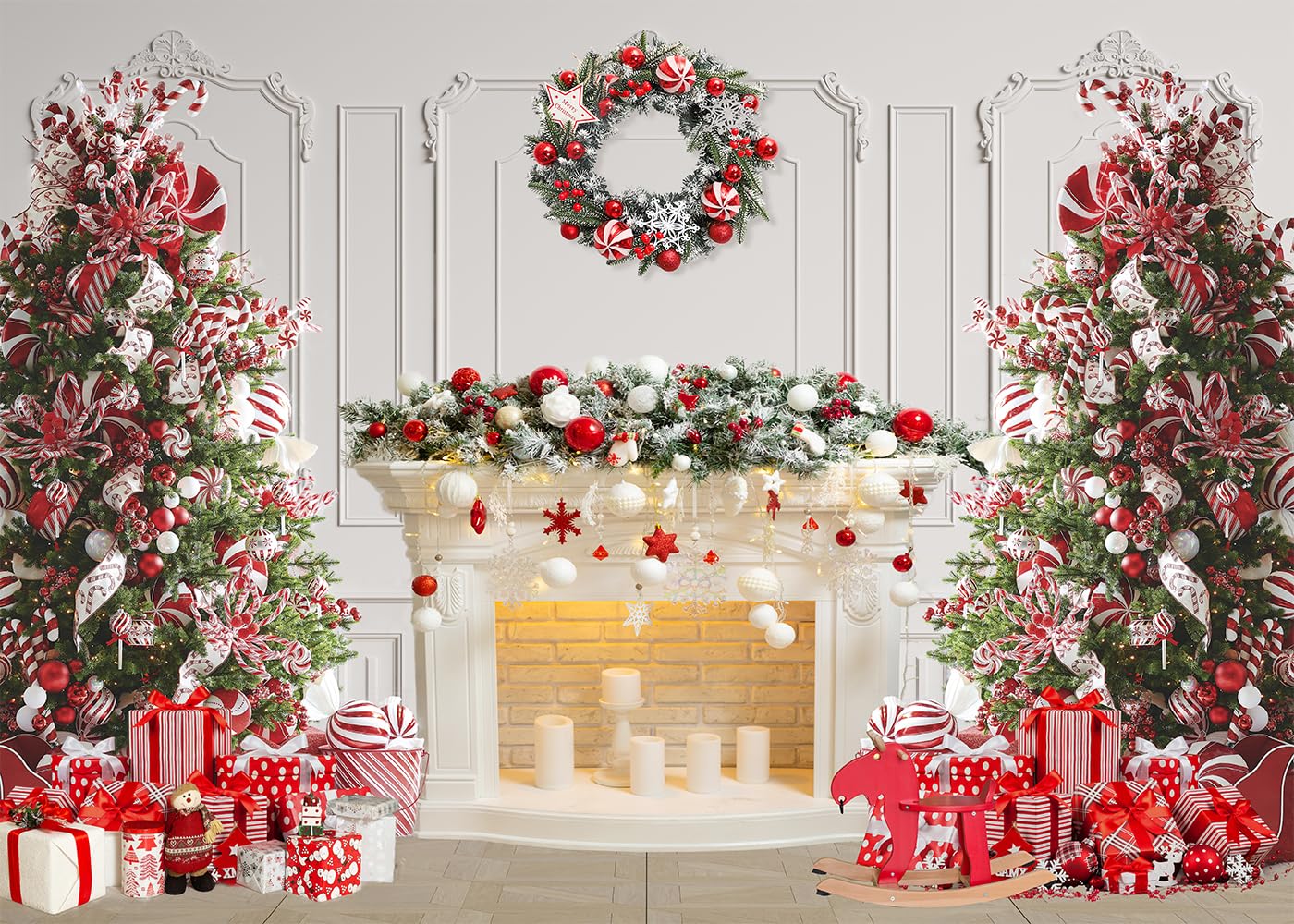 Amazon.com : DULUDA 10x8 FT Christmas Fireplace Backdrop White ...