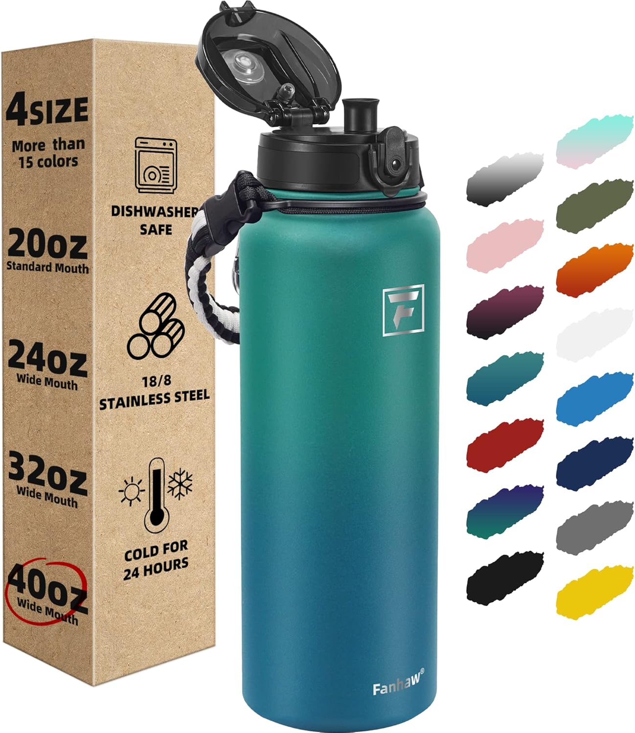Amazon.com: Fanhaw Insulated Water Bottle with Chug Lid - 40 Oz Double ...
