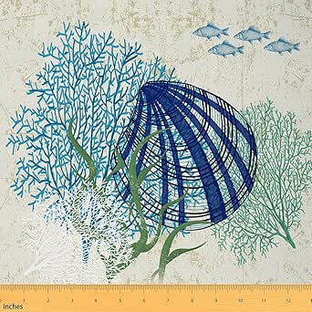 Amazon.com: Shell Fabric by The Yard - 3 Yards Kids Ocean Life Coral ...