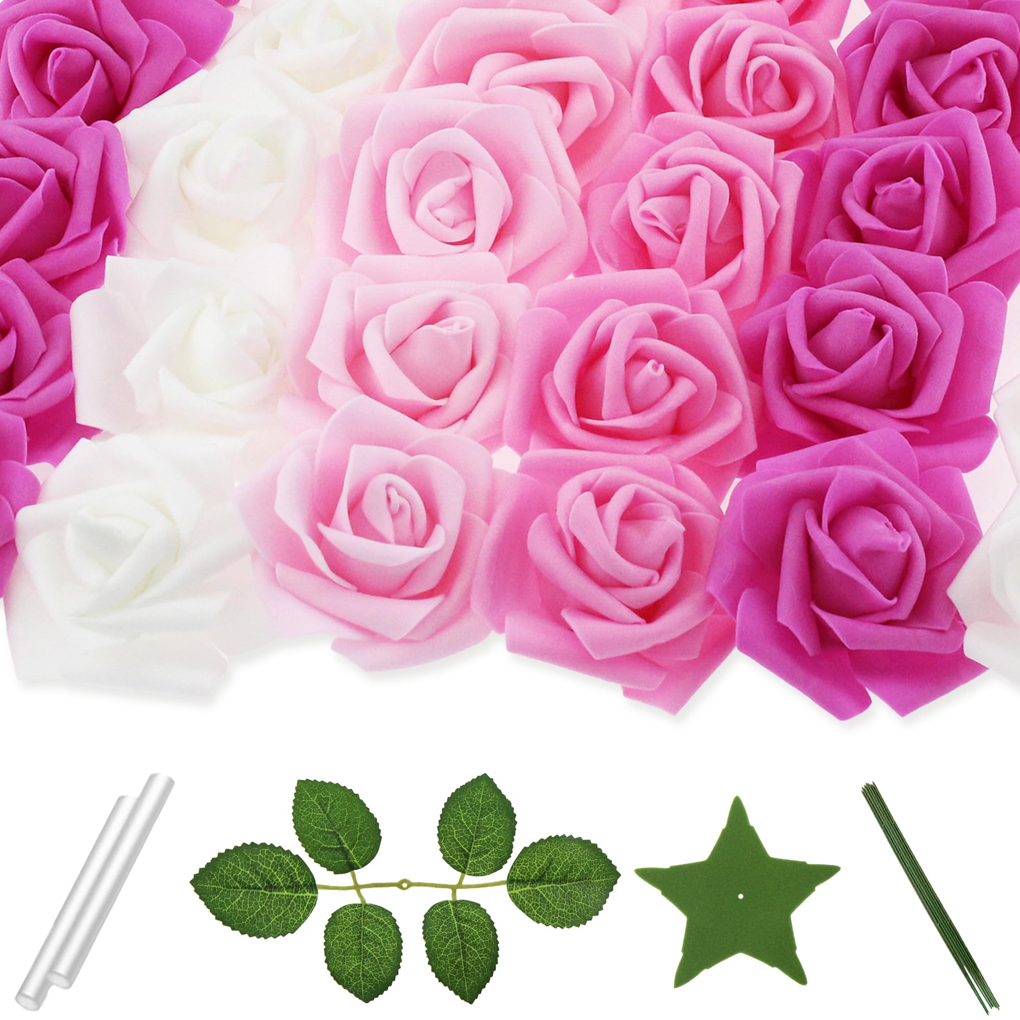 Amazon.com: Vignor 100 Pcs 3 Inch Artificial Flowers Bulk 5 in 1 Set ...