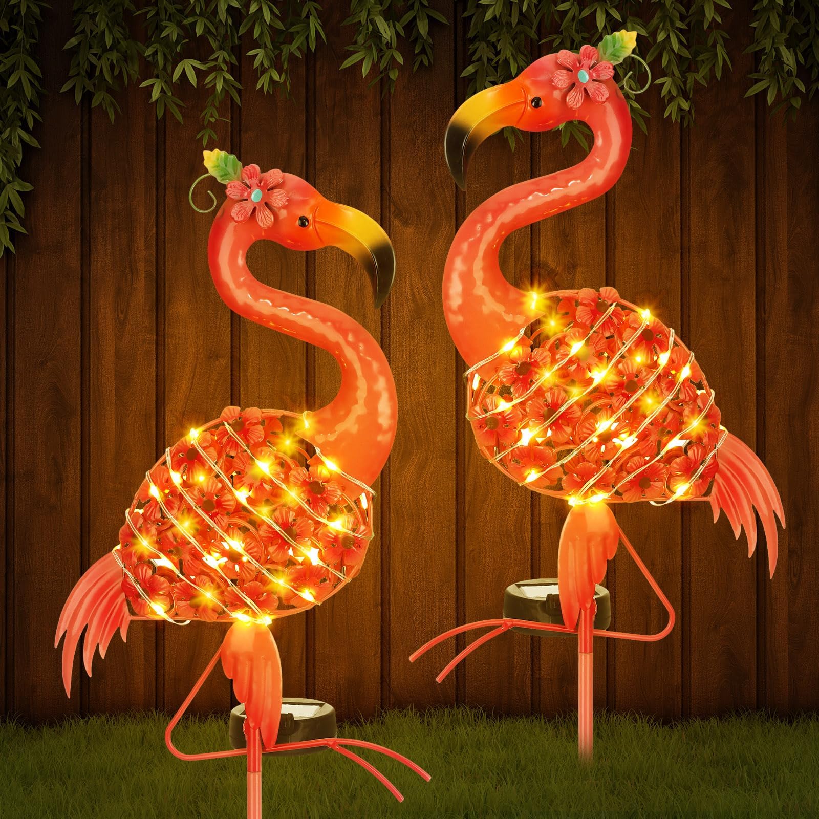 Rossesay 2 Pcs Flamingo Solar Lights Flamingo Yard Decorations Outdoor ...