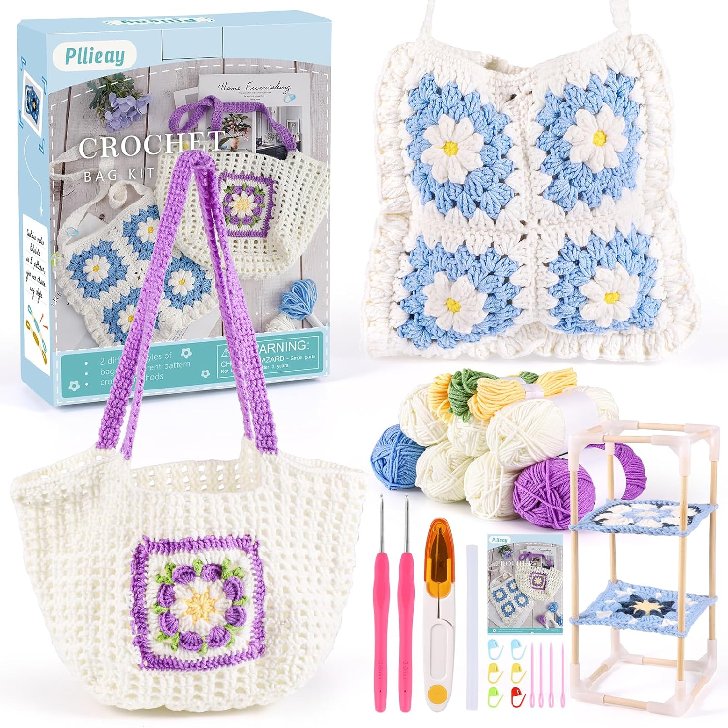 Amazon.com: Pllieay Crochet Kit for Beginners, Crochet Bag Starter Kit ...