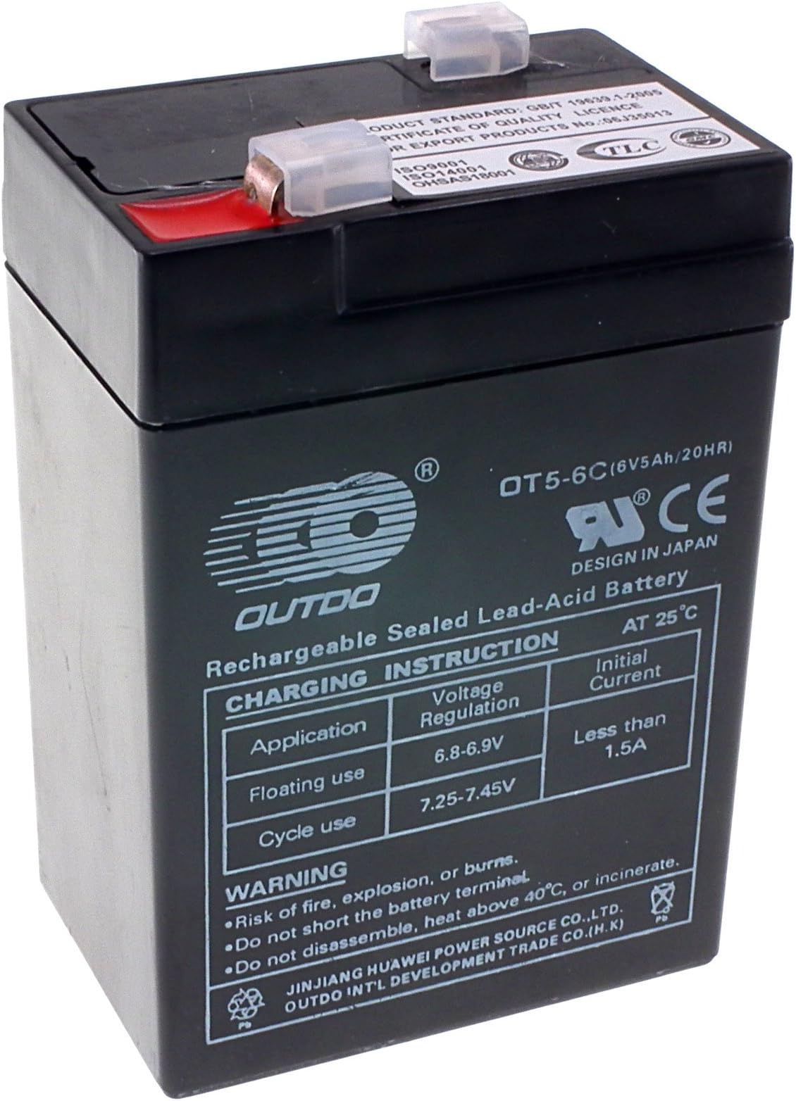 OUTDO 6V 5Ah Rechargeable Sealed Lead Acid Battery. Ideal for ride on ...