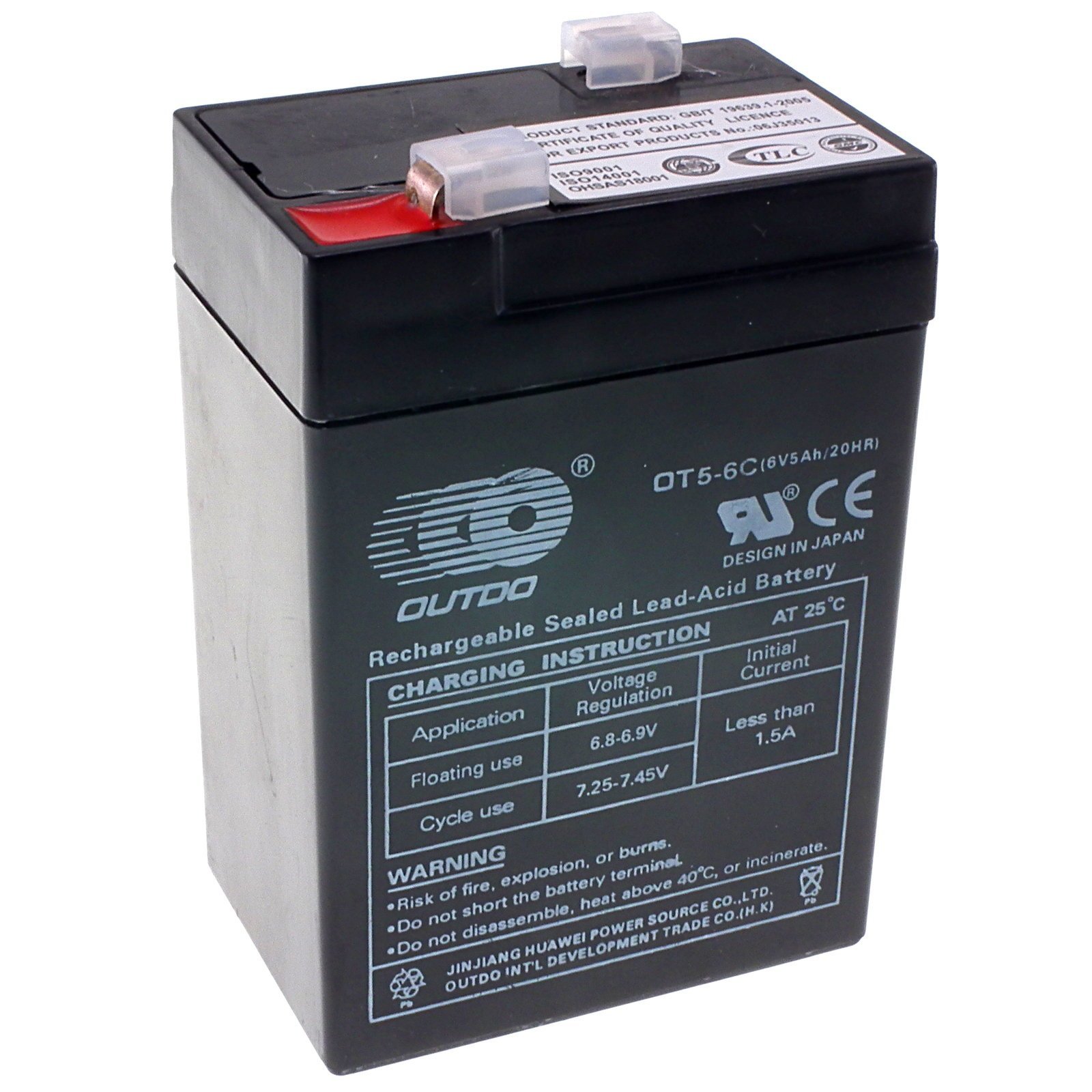 OUTDO 6V 5Ah Rechargeable Sealed Lead Acid Battery. Ideal for ride on ...
