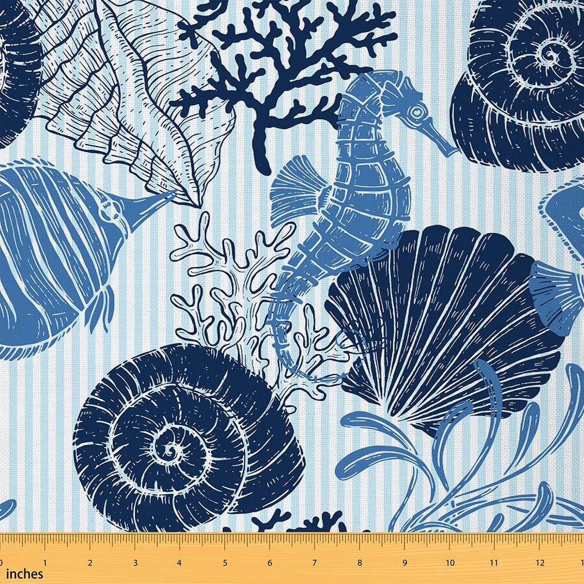 Amazon.com: jejeloiu Seahorse Fabric by The Yard, Ocean Shell Fish Coral Upholstery Fabric, Sea ...