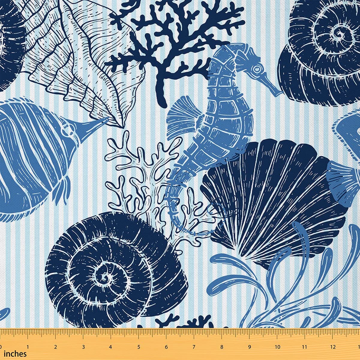 Amazon.com: jejeloiu Seahorse Fabric by The Yard, Ocean Shell Fish ...