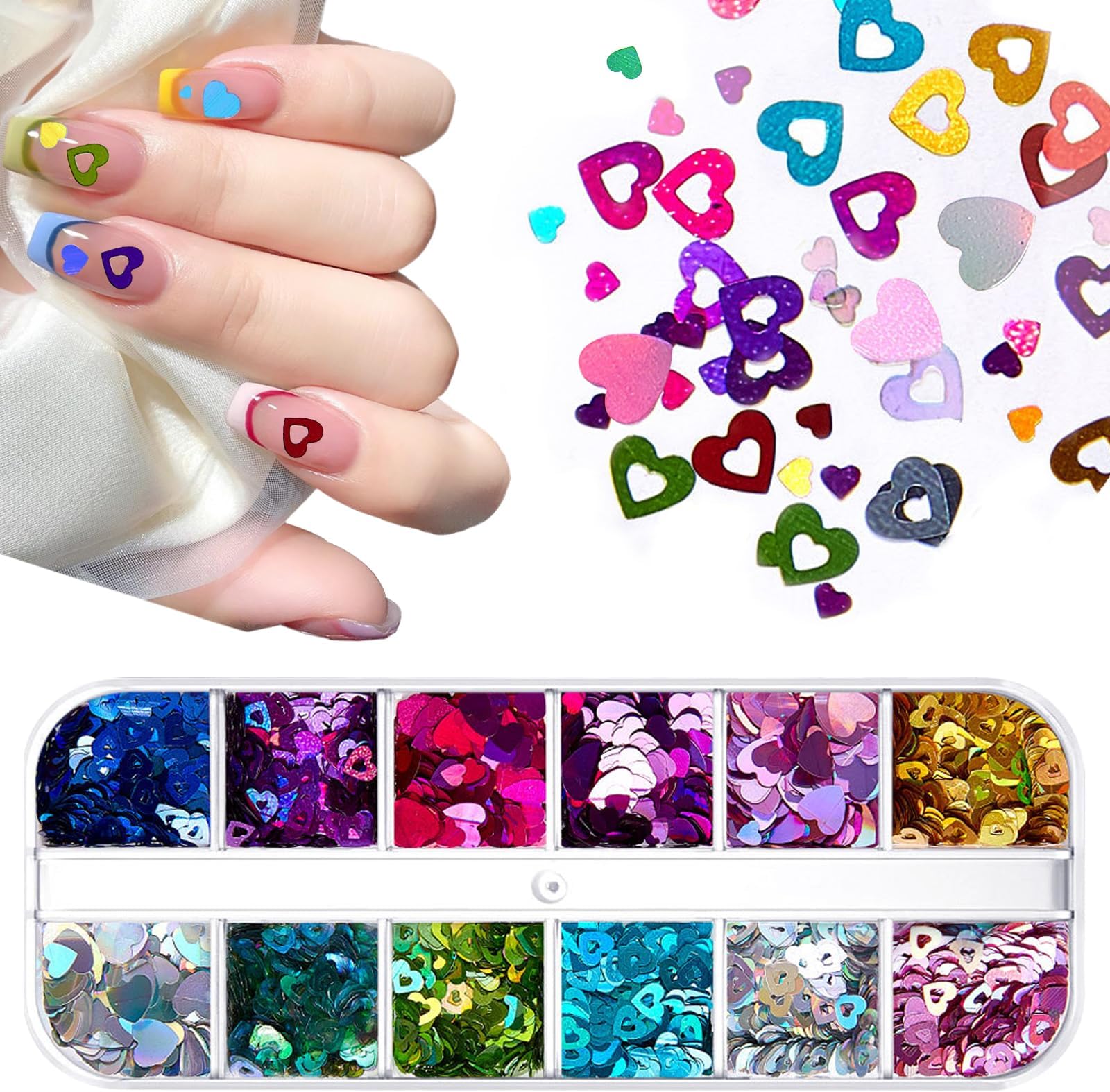 Amazon.com: 12 Colors Holographic Nail Art Sequins Glitter Iridescent ...