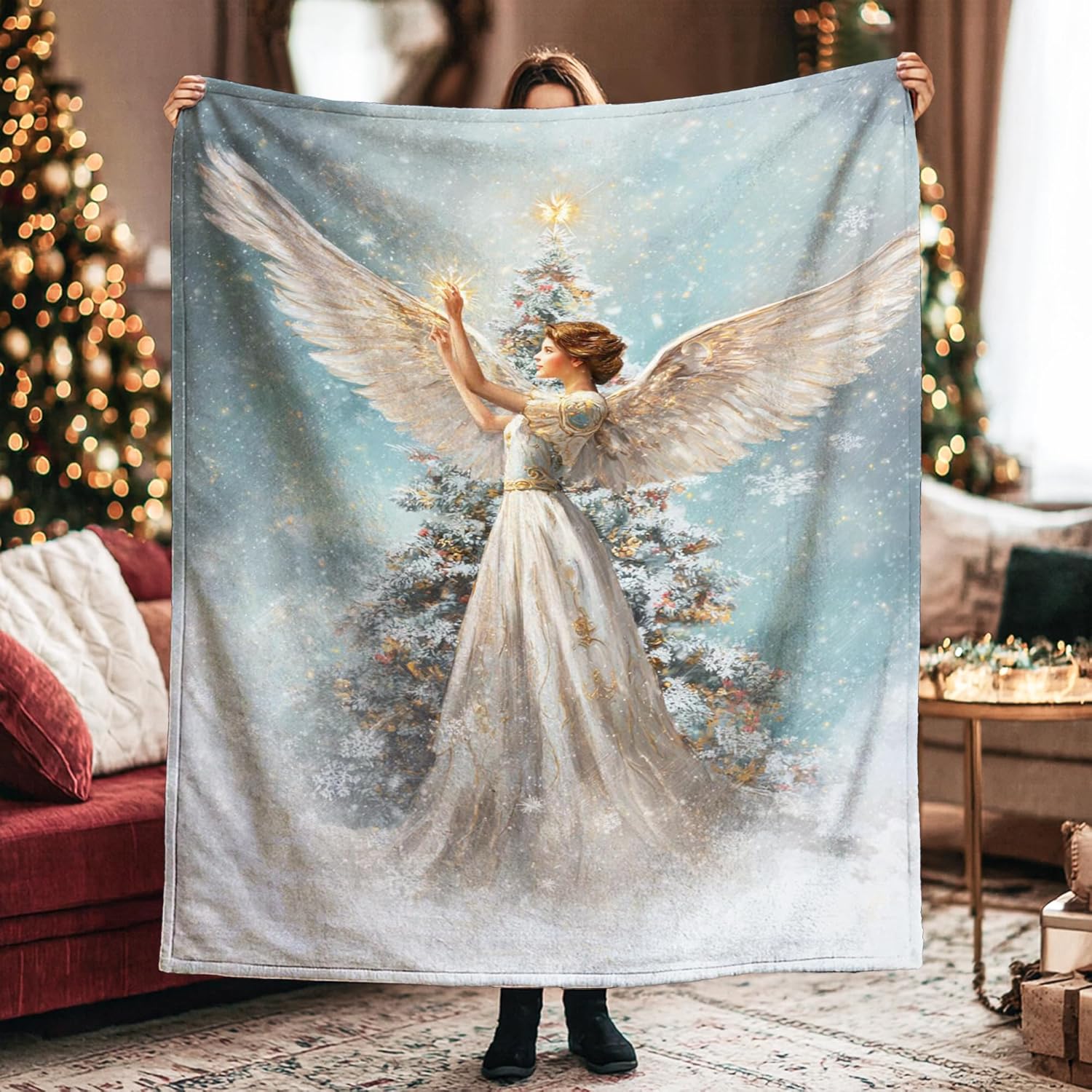Amazon.com: Angel Throw Blanket, Christmas Festive Christmas Tree ...