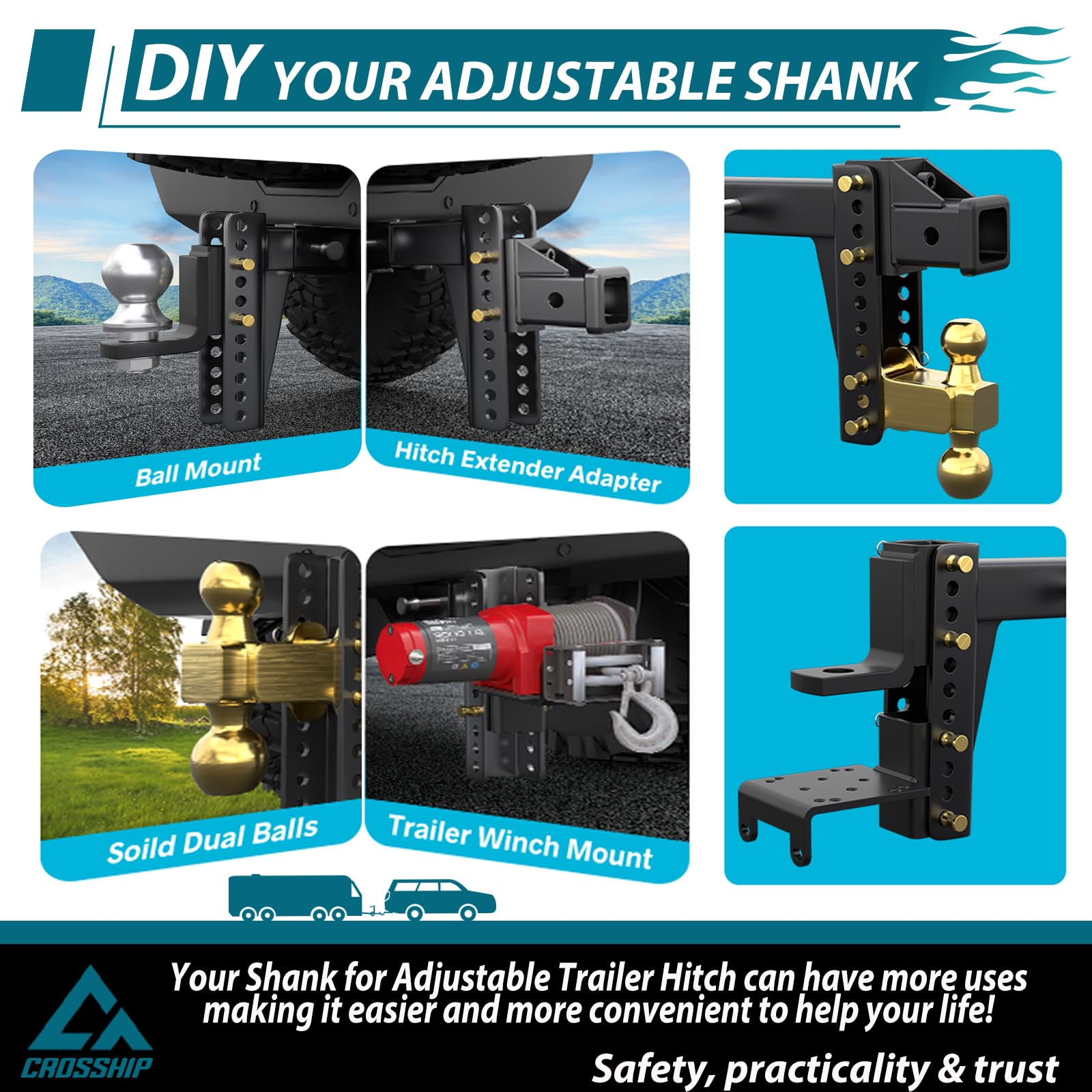 Snapklik.com : #99001 Adjustable Trailer Winch Plate Hitch Mount, Winch ...