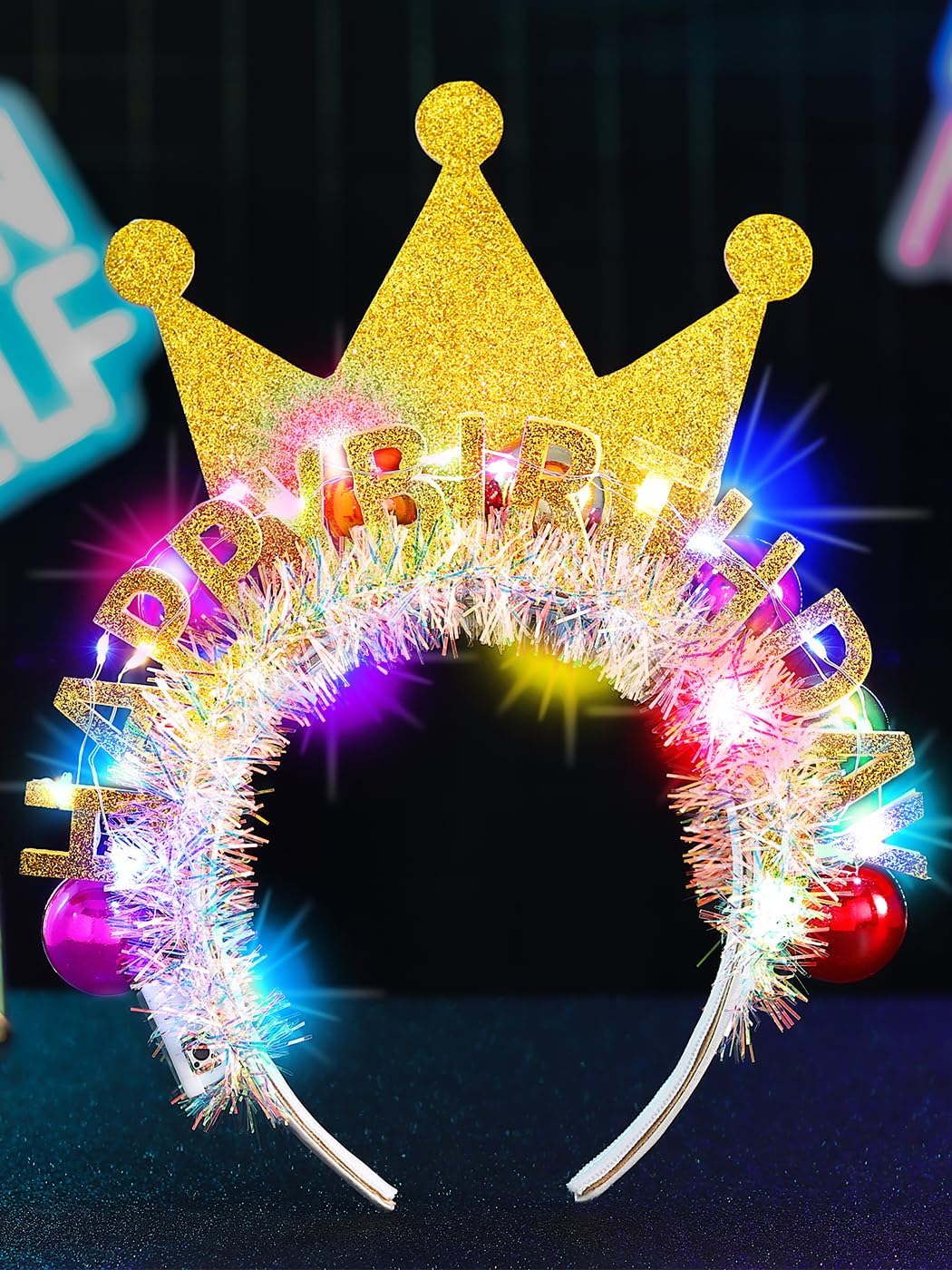 Amazon.com: JEWEKY Light Up Happy Birthday Headbands Glitter Crown Hair ...