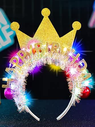 Amazon.com: JEWEKY Light Up Happy Birthday Headbands Glitter Crown Hair ...