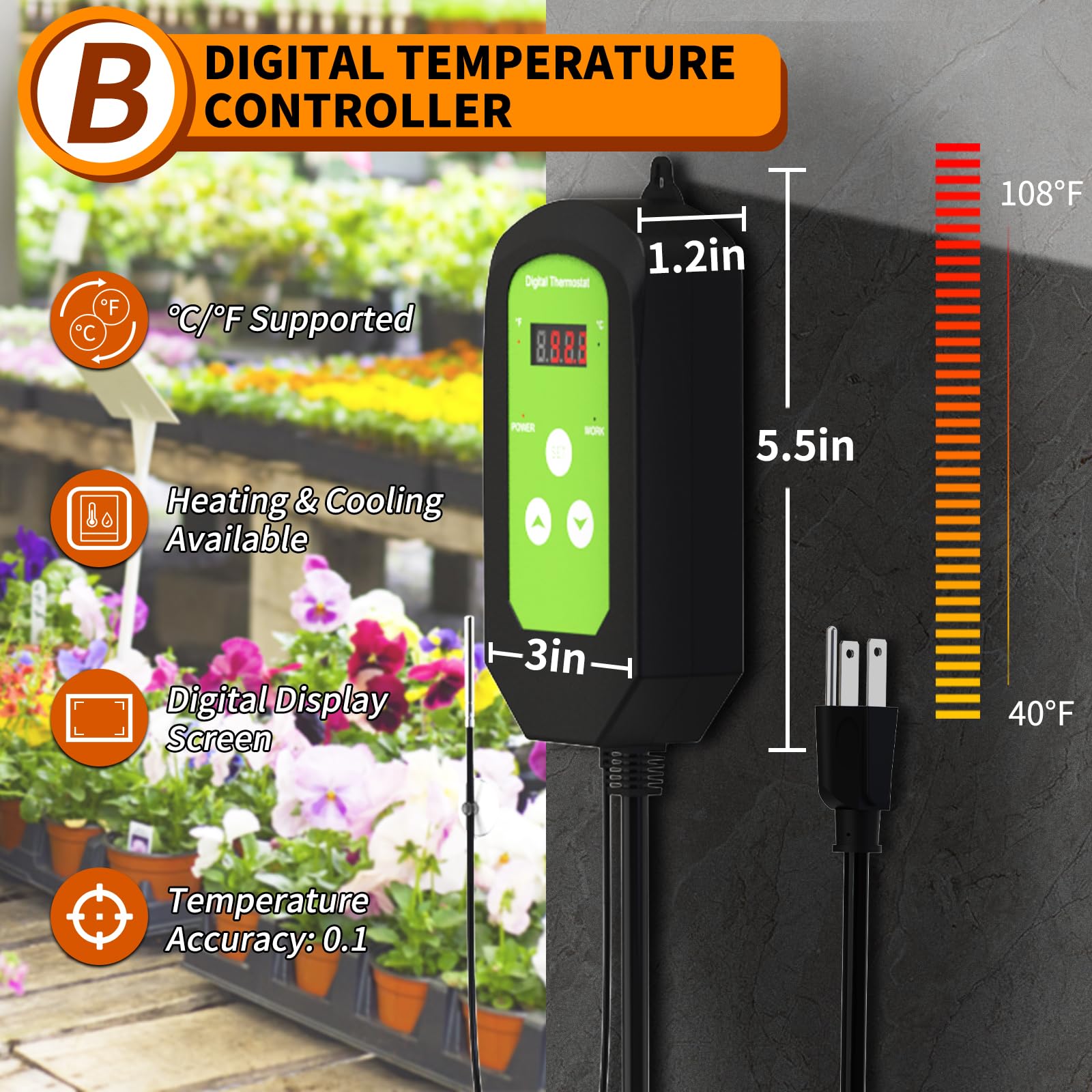 Buyplus Greenhouse Heater with Digital Thermostat - 1500W Outdoor ...