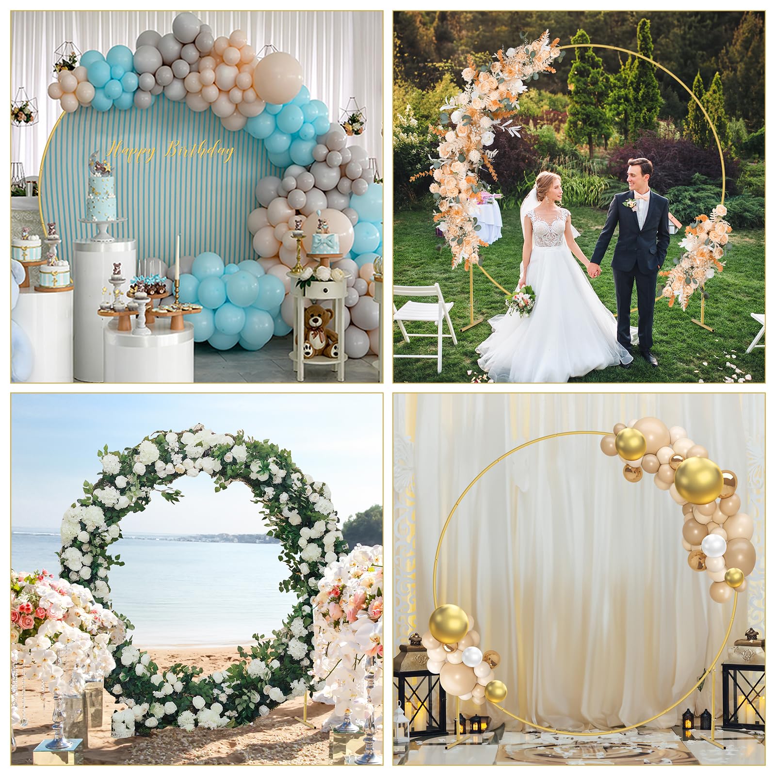 7.3FT Round Backdrop Stand, Wedding Metal Circle Balloon Arch Kit Frame ...