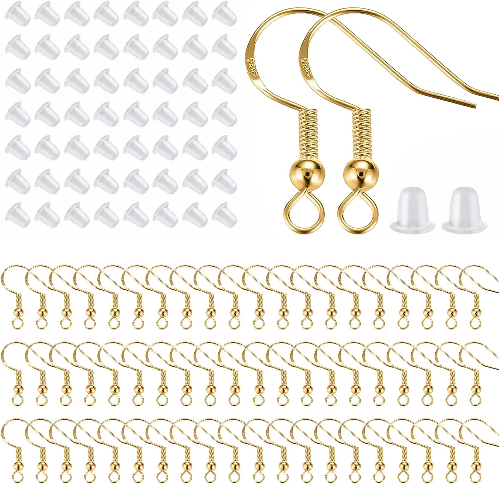 Amazon.com: 925 Sterling Gold Earring Hooks 120 PCS/60 Pairs ...