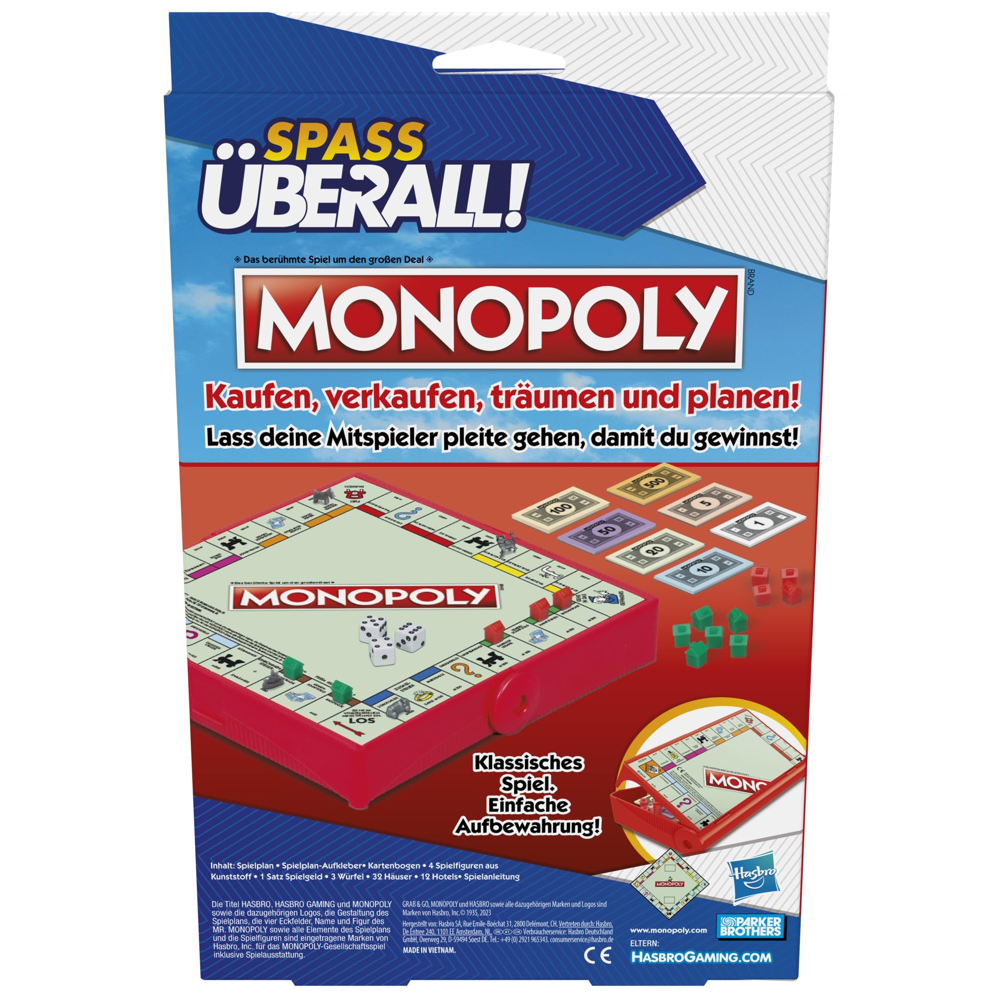 Monopoly Compact Portable Game for 2-4 Players, Travel Game for Kids ...