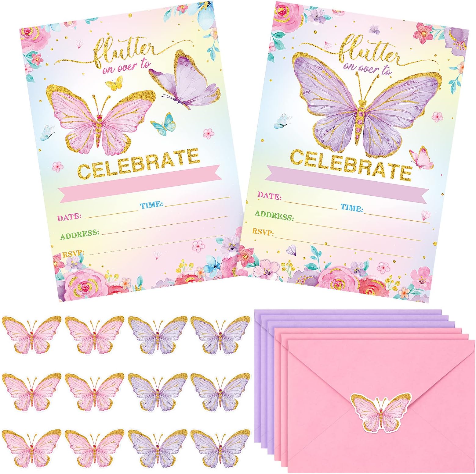 Amazon.com: Sepamoon 24 Pack Butterfly Birthday Party Invitations with ...