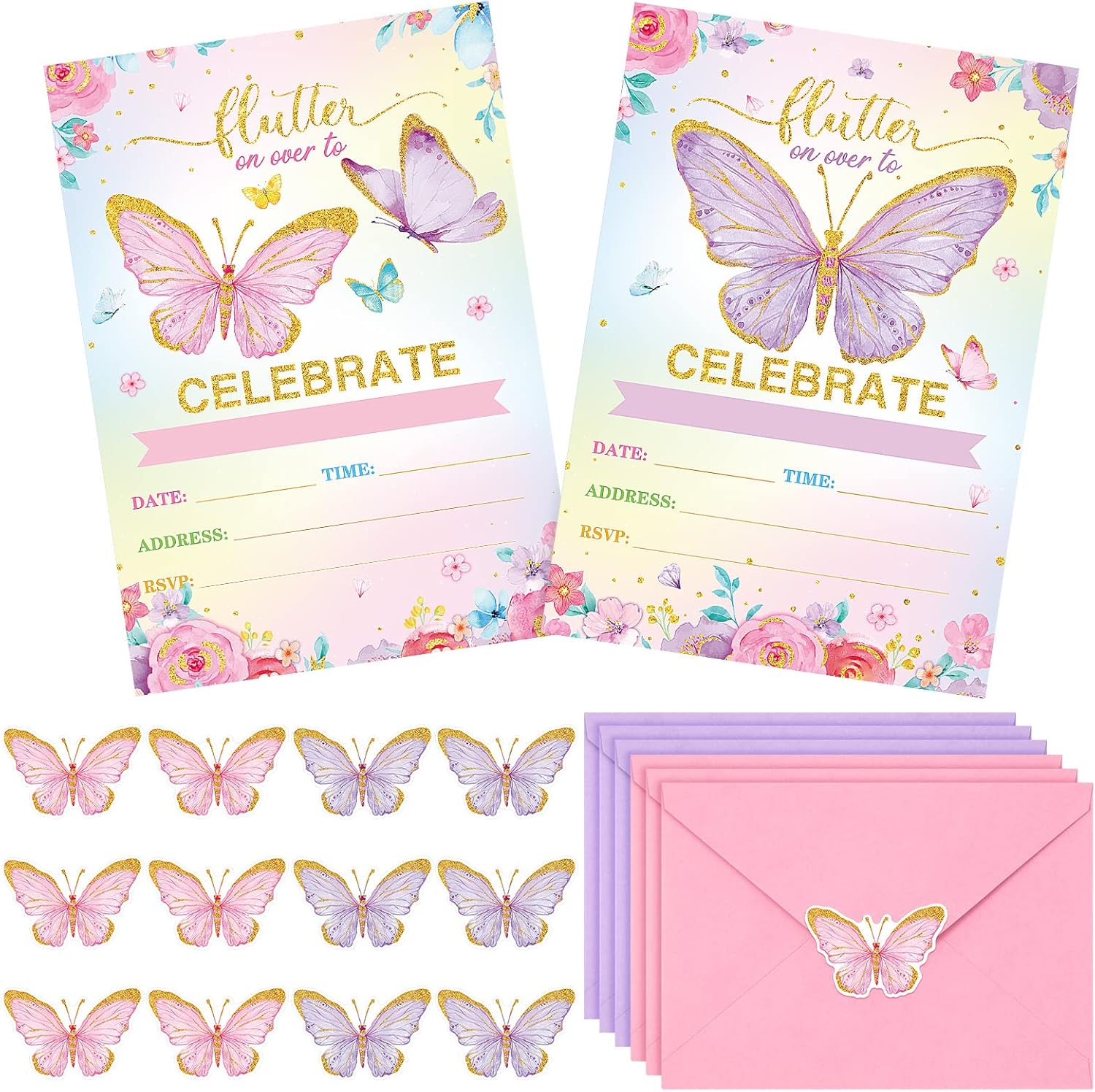 Amazon.com: Sepamoon 24 Pack Butterfly Birthday Party Invitations with ...