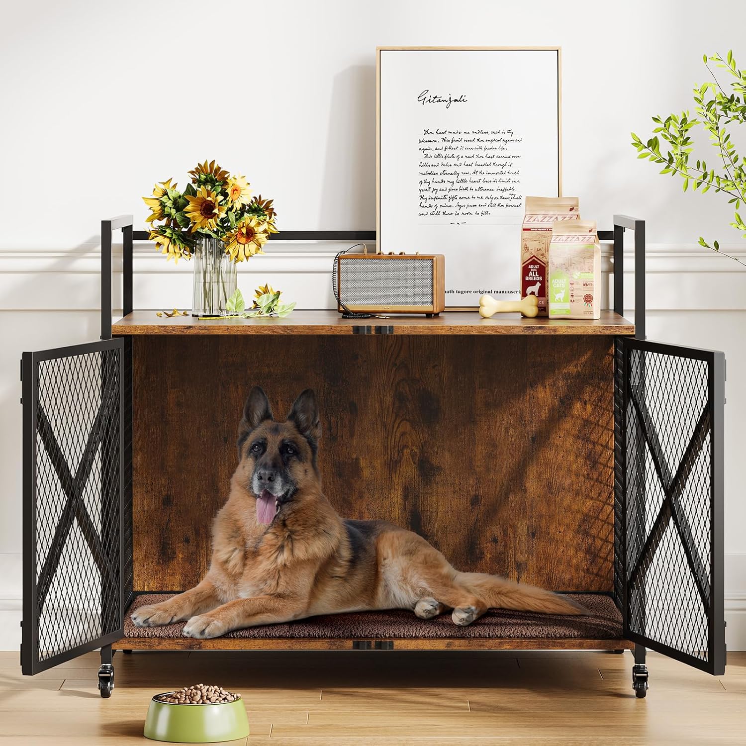 41 Inch Dog Crate Furniture, Heavy Duty Dog Kennel Table with 360 ...