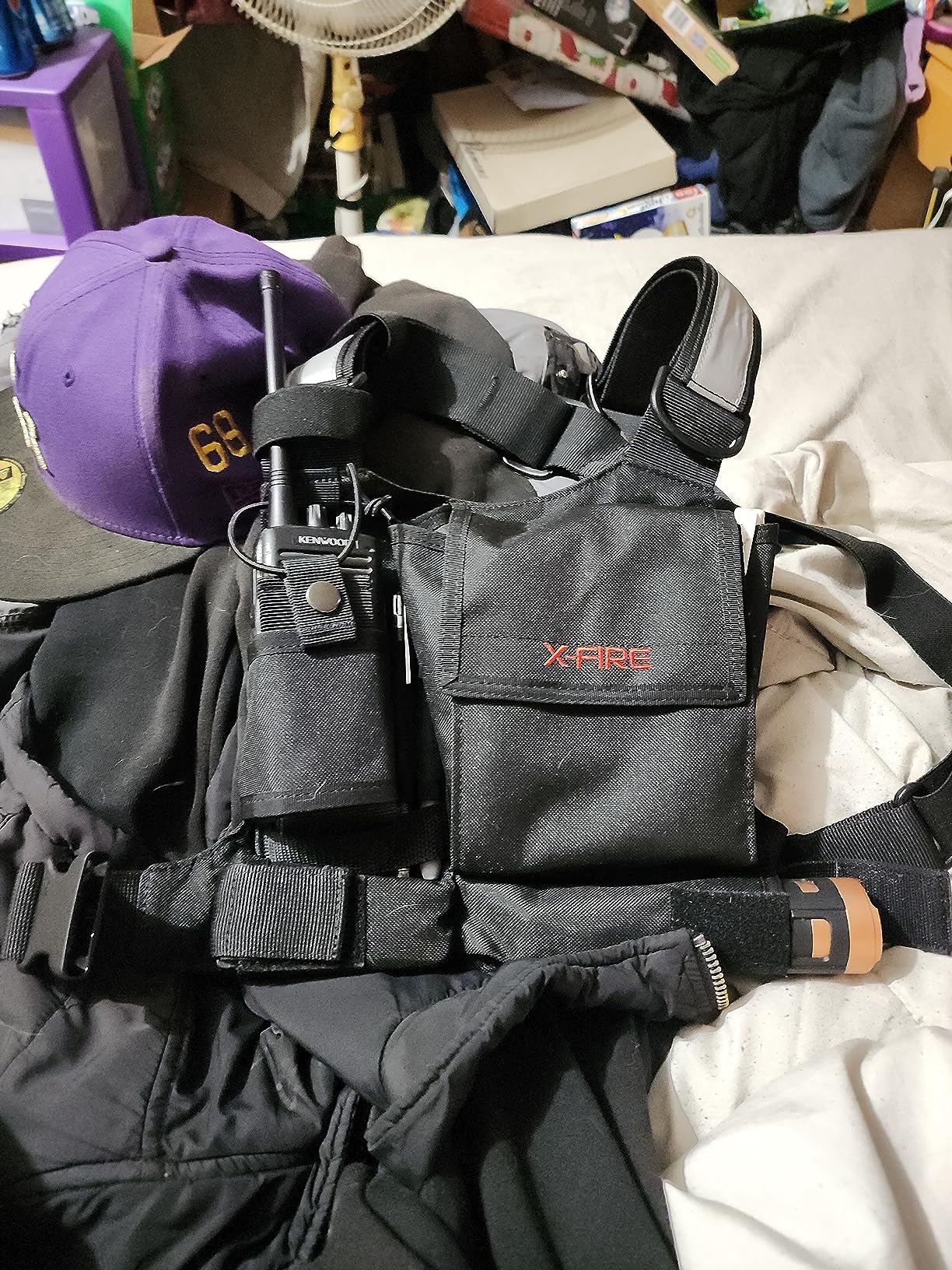 X-FIRE® Single Radio Chest Rig Harness w/Tool Pockets and 3m Reflective ...