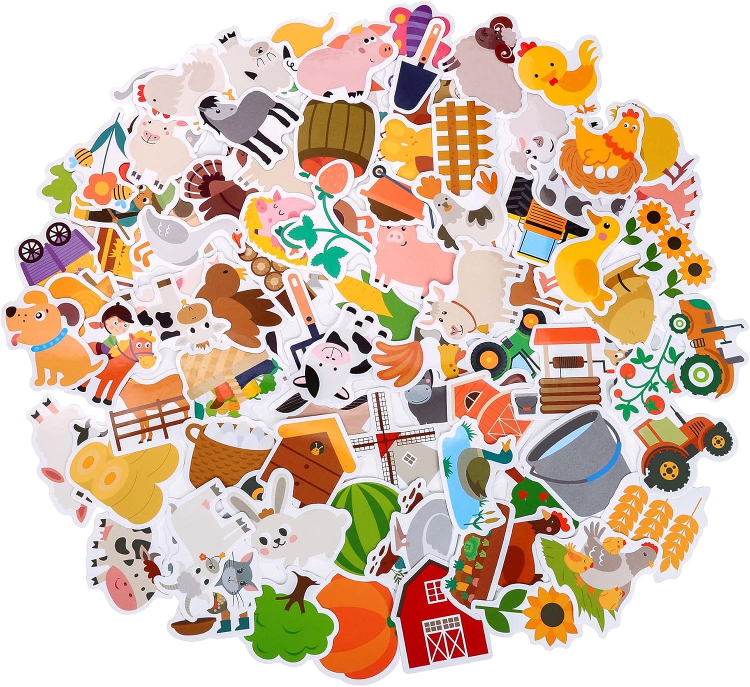 Amazon.com: 100 Pack Animal Stickers, Farm Cow Pig Party Favors and ...