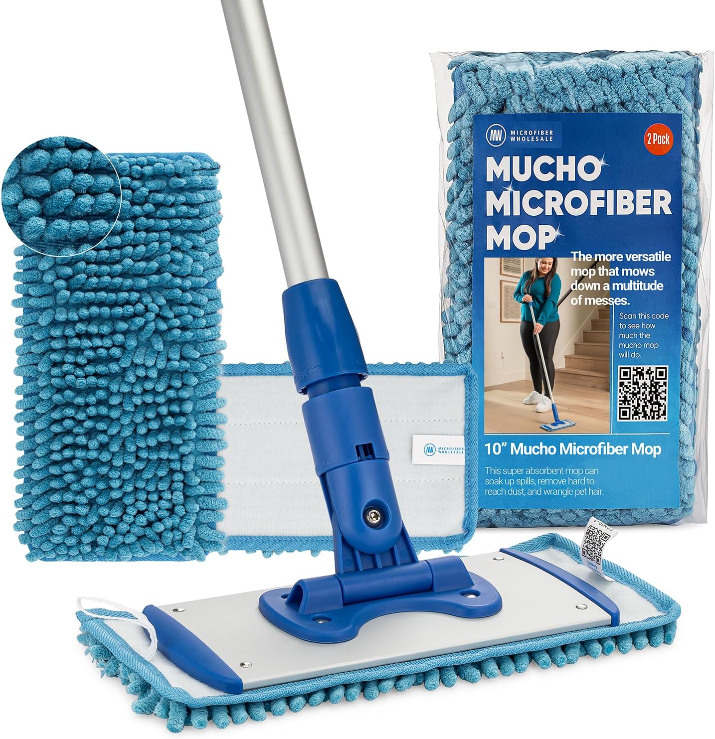 Amazon.com: 10" Mucho Microfiber Mop System - Mops for Floor Cleaning - Hardwood Floor Mop for ...