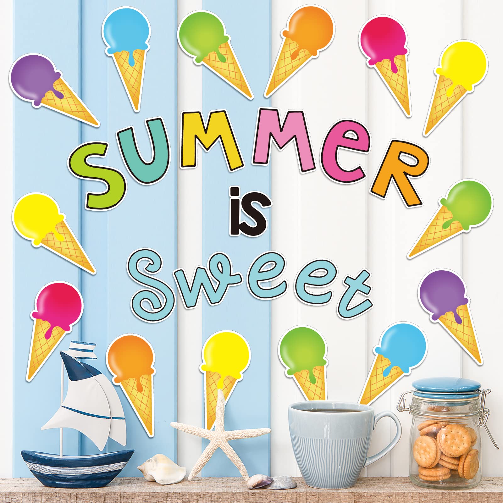 AnyDesign Summer Ice-Cream Cutouts 48Pcs Summer is Sweet Letter Cut ...