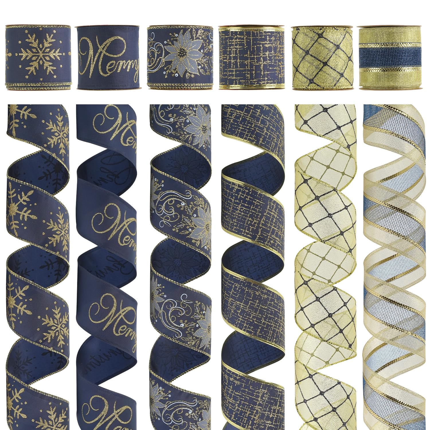 Amazon.com: HUIHUANG Navy Blue Wired Ribbon for Christmas Tree Blue and ...