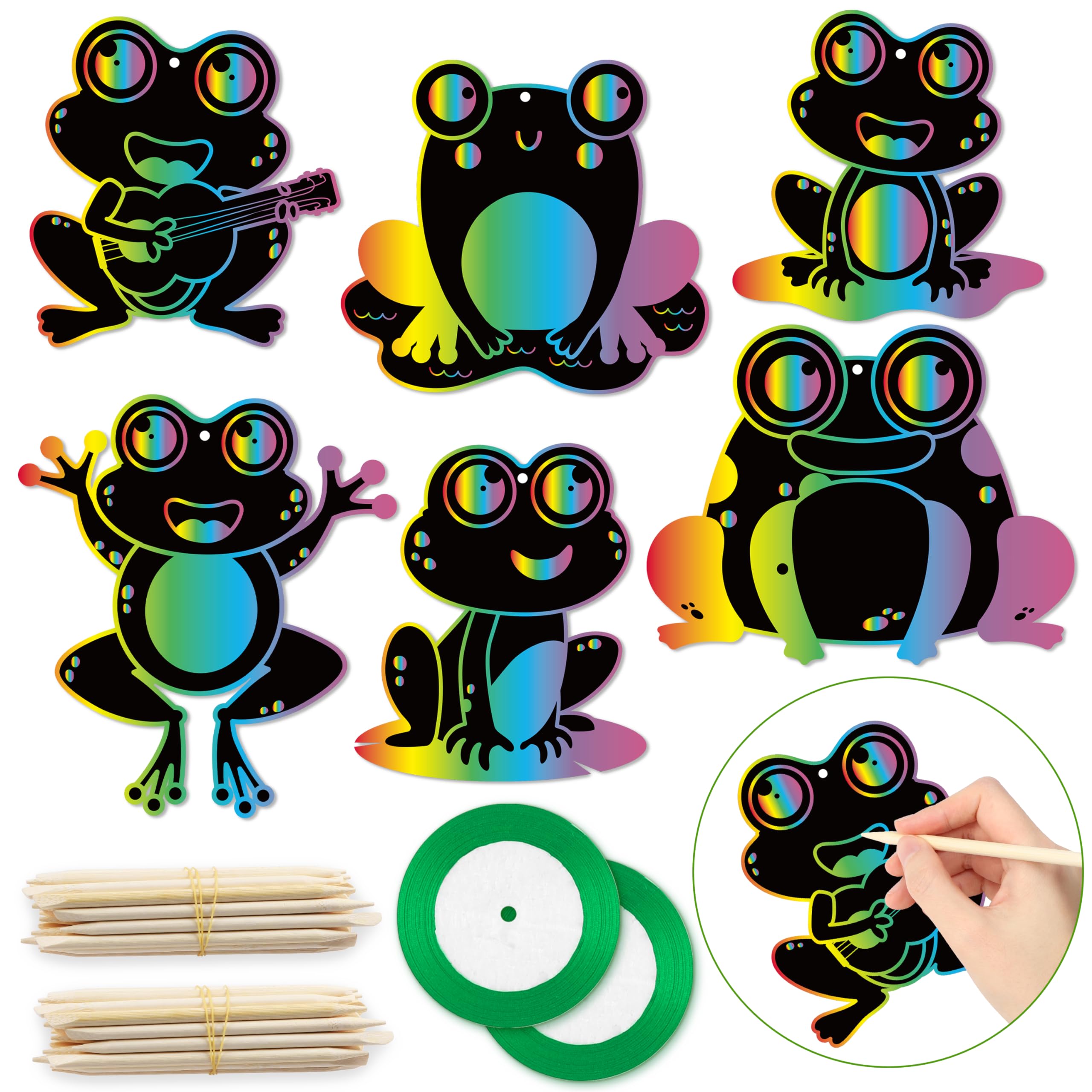 Amazon.com: HubirdSall 120Pcs Funky Frogs Scratch Art for Kids Spring ...