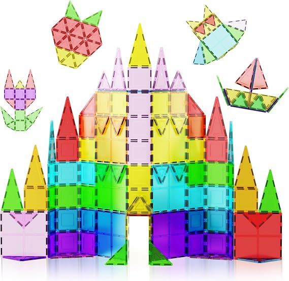 PicassoTiles 100 Piece Set 100pcs Magnet Building Tiles Clear Magnetic ...