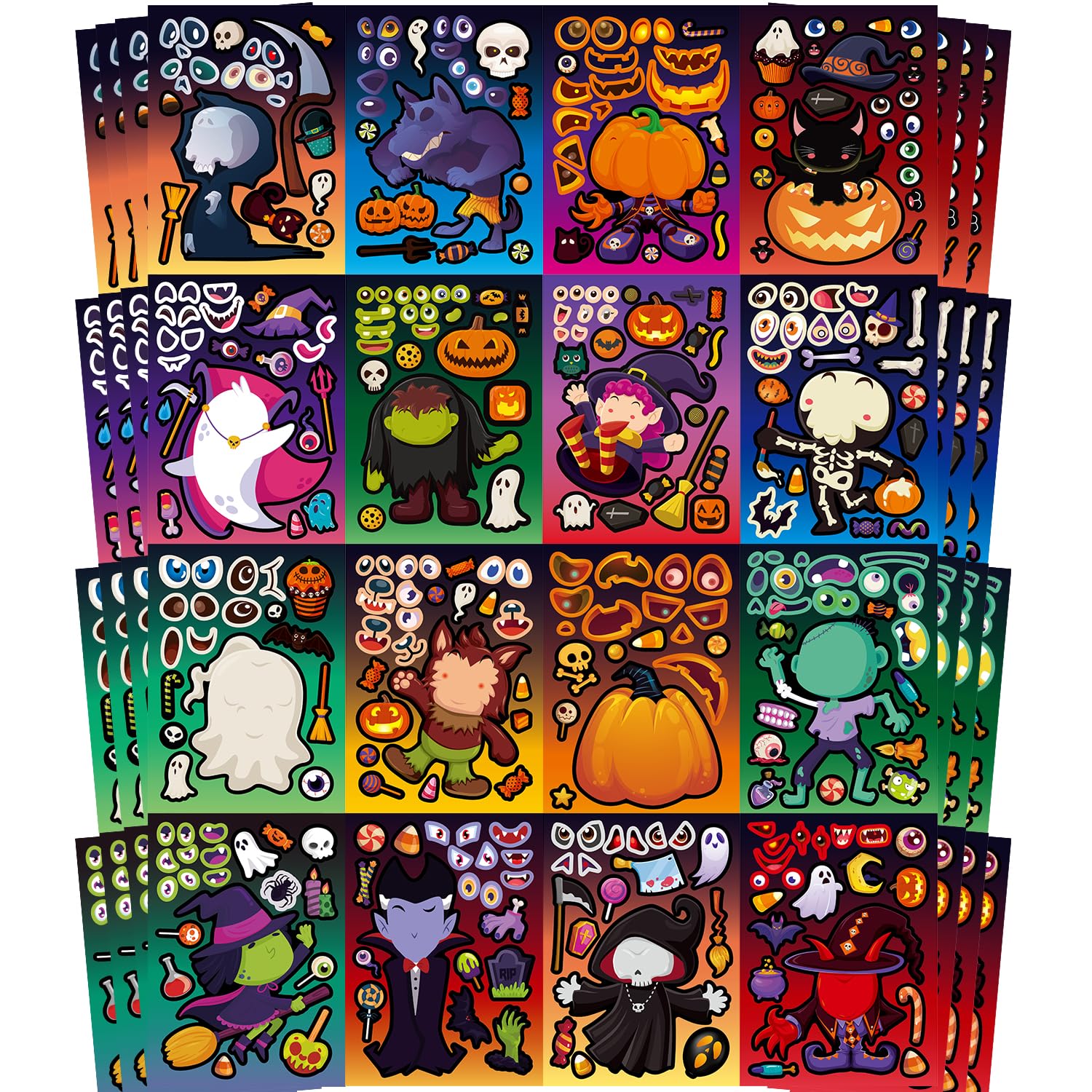 Amazon.com: 64 Sheets Halloween Party Games Stickers for Kids Make Your ...