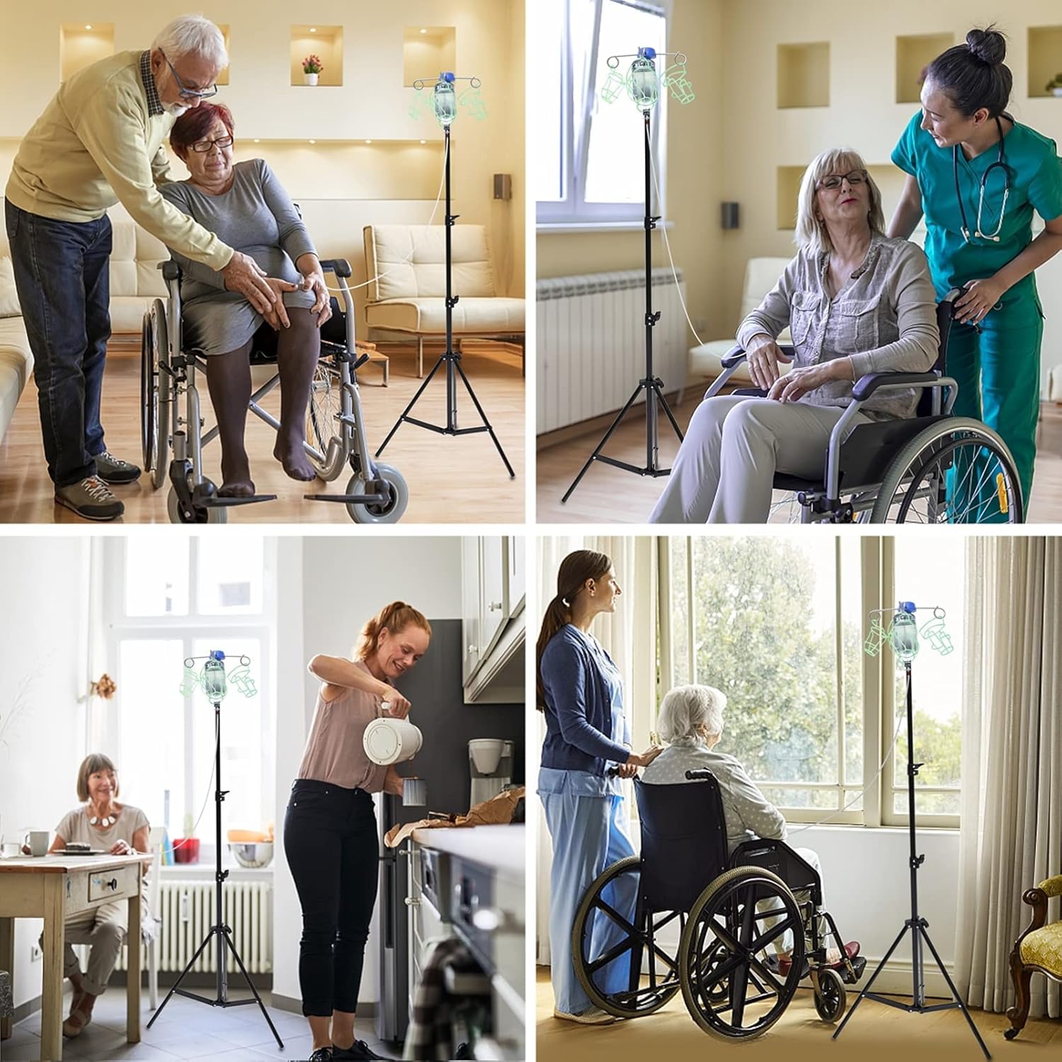 Portable Collapsible IV Pole Stand, Aluminum Alloy, 4 Hook 3 Leg ...