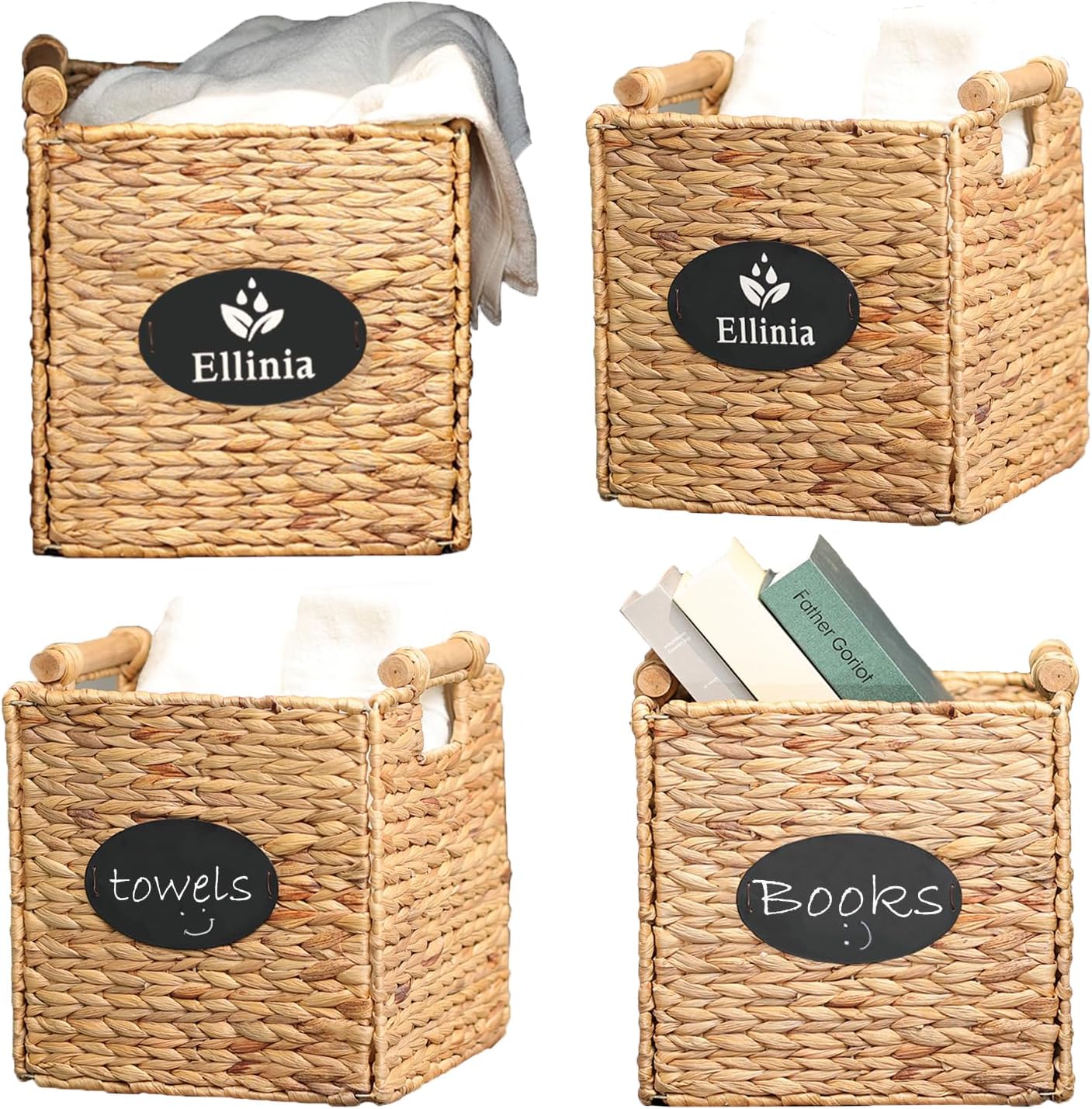 Amazon.com: Ellinia Wicker Storage Basket, Water Hyacinth Storage Cube ...
