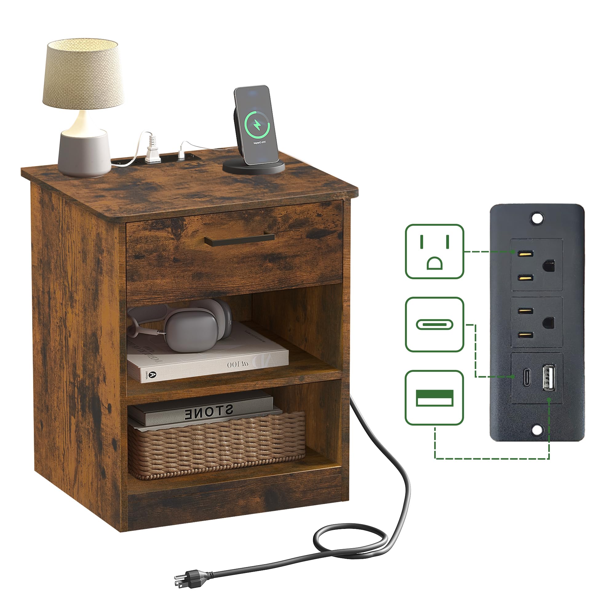 Amazon.com: ODIKA Everyday Side Table with Fast Charging Station - USB ...