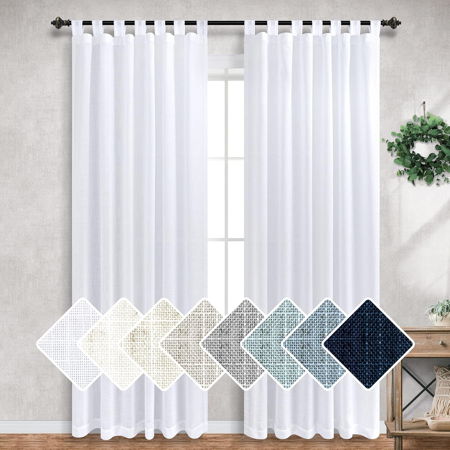 Amazon.com: KOUFALL Pure White Linen Curtains 84 Inch Length for Living ...