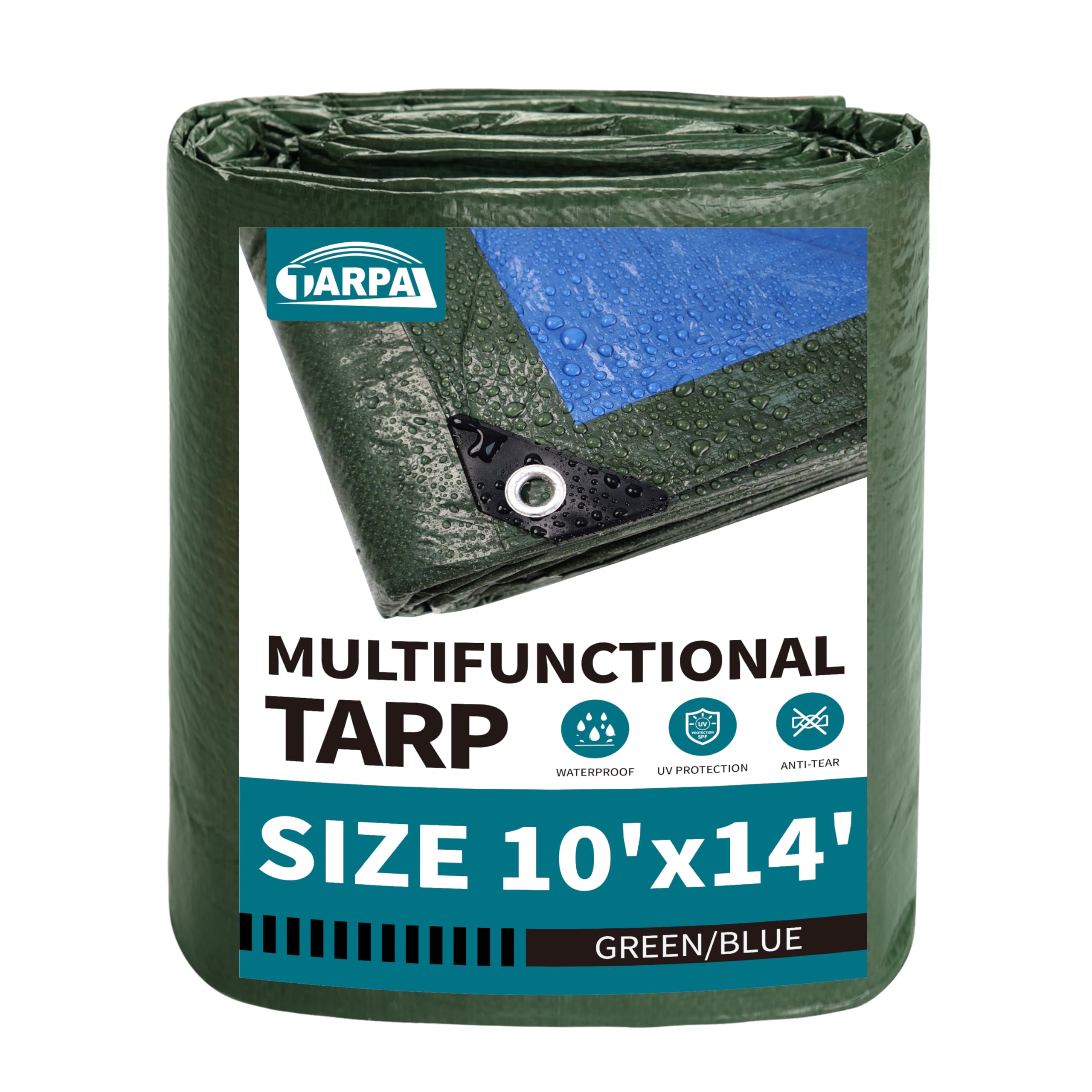 TARPAL 10x14 Green Tarp Waterproof Lightweight tarps Multipurpose ...