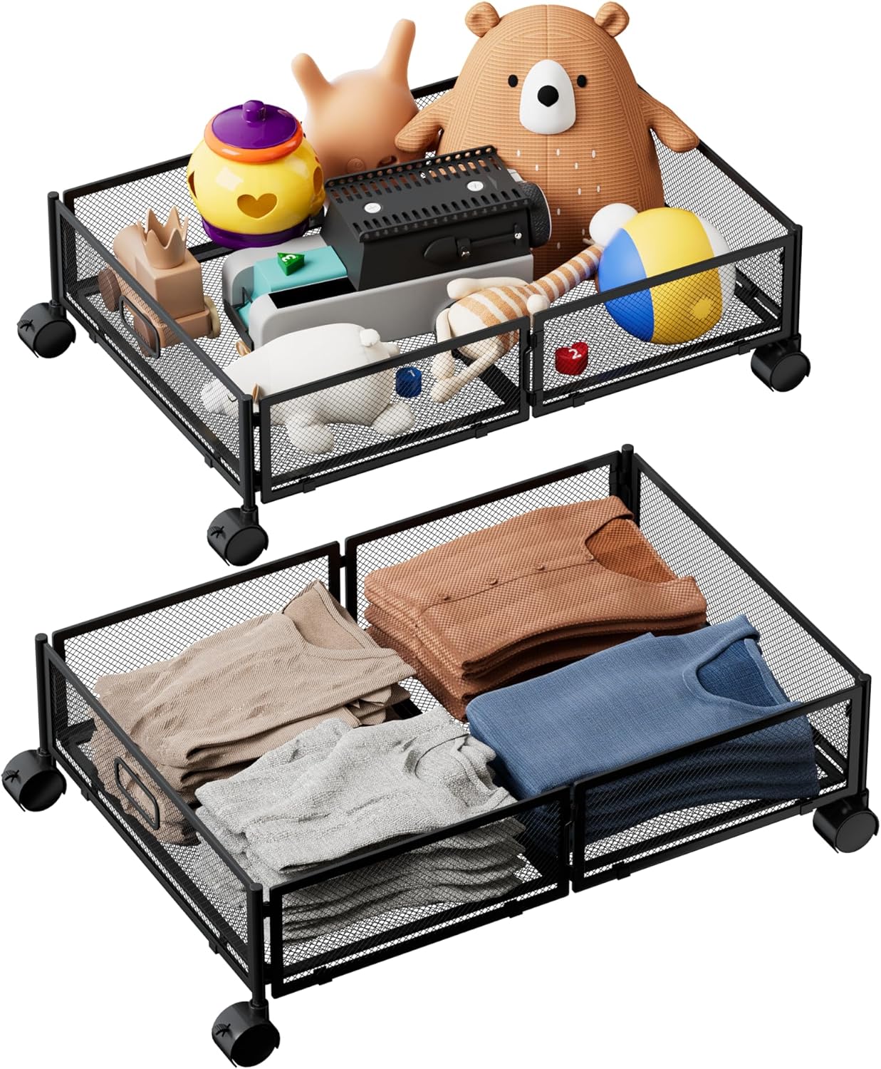 Amazon.com: 2 Pack Metal Under Bed Storage Containers with Wheels ...