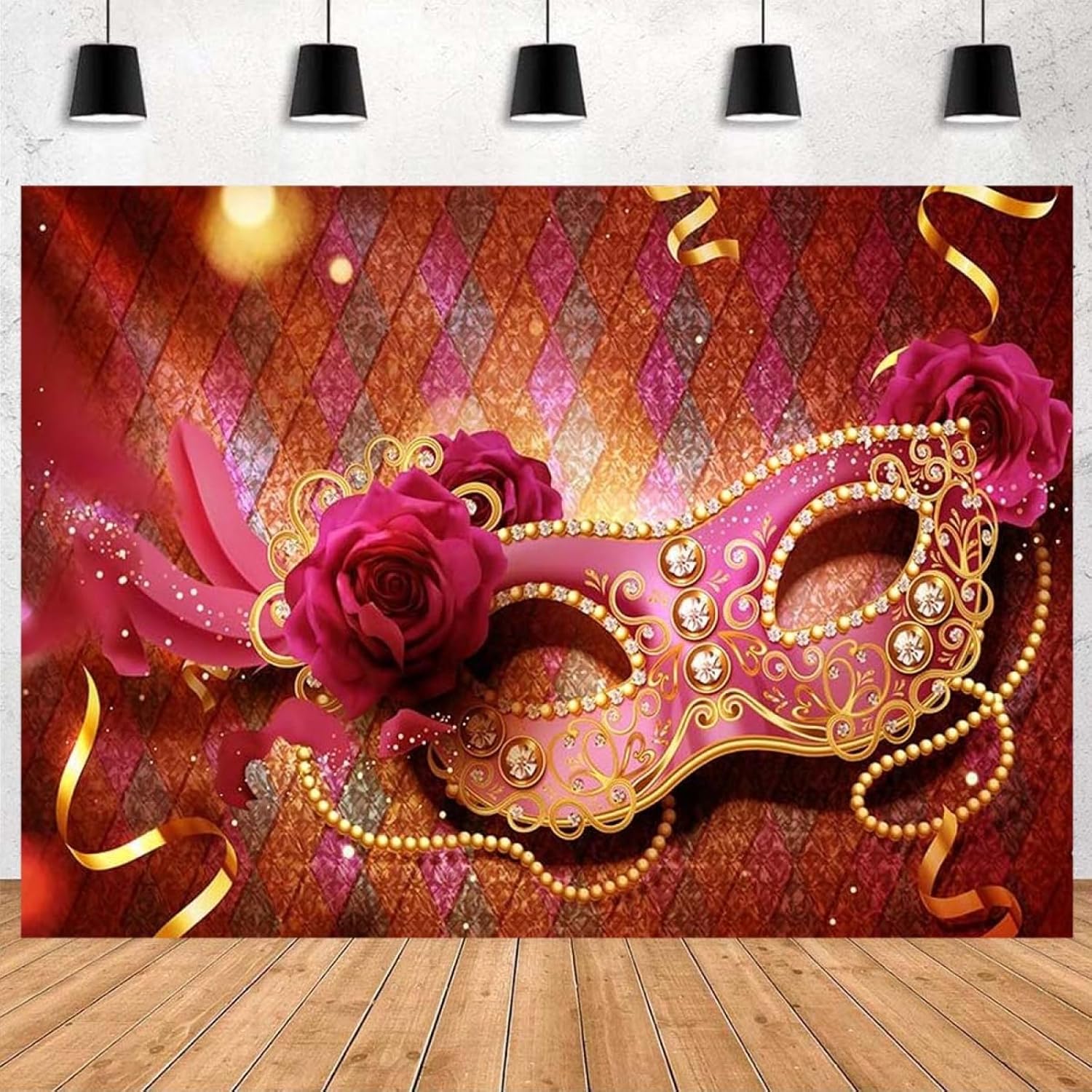 Amazon.com : Mask Backdrop for Party Photography Fly Pink Flowers Lady ...