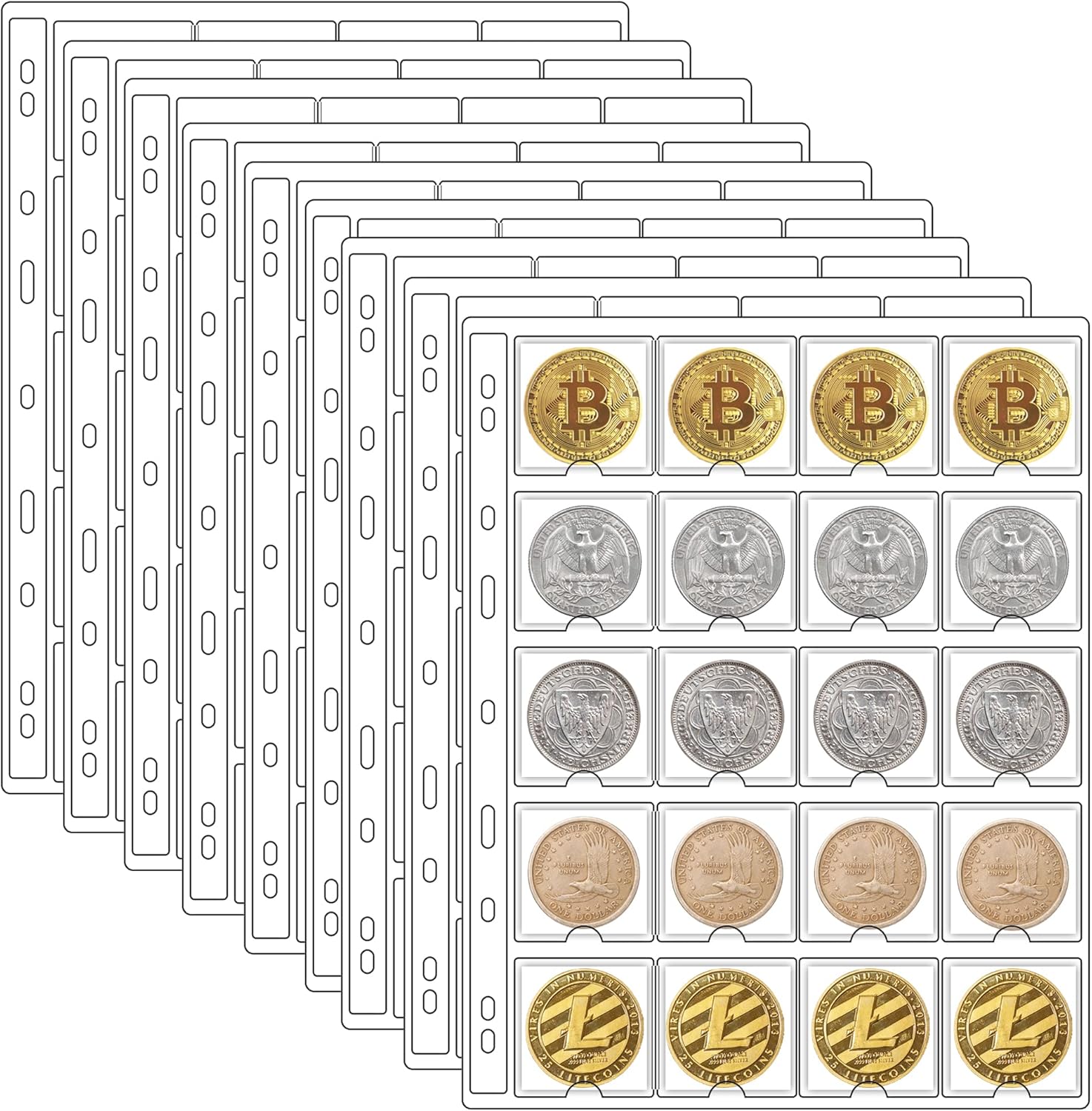 Amazon.com : 15 Sheets Plastic 300 Pocket Standard 9-Hole Coin Pocket ...