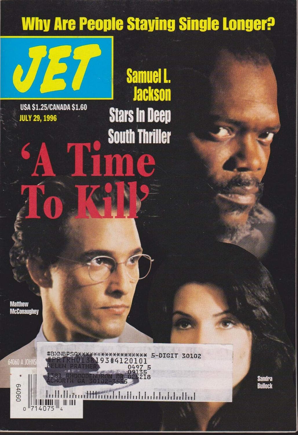 JET MAGAZINE JULY 29, 1996 *SAMUEL JACKSON/MATTHEW MCCONAUGHEY ...