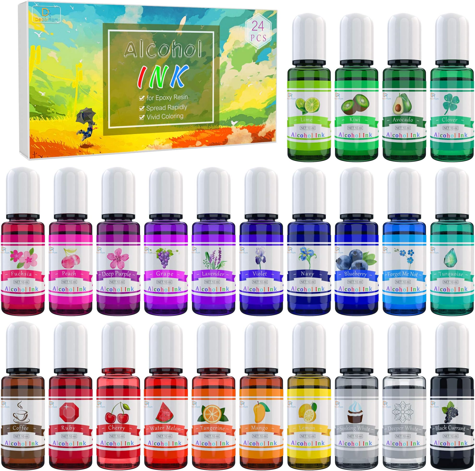 Metallic Alcohol Ink Set - 12 Metal Colour Alcohol-Based Inks for Epoxy ...