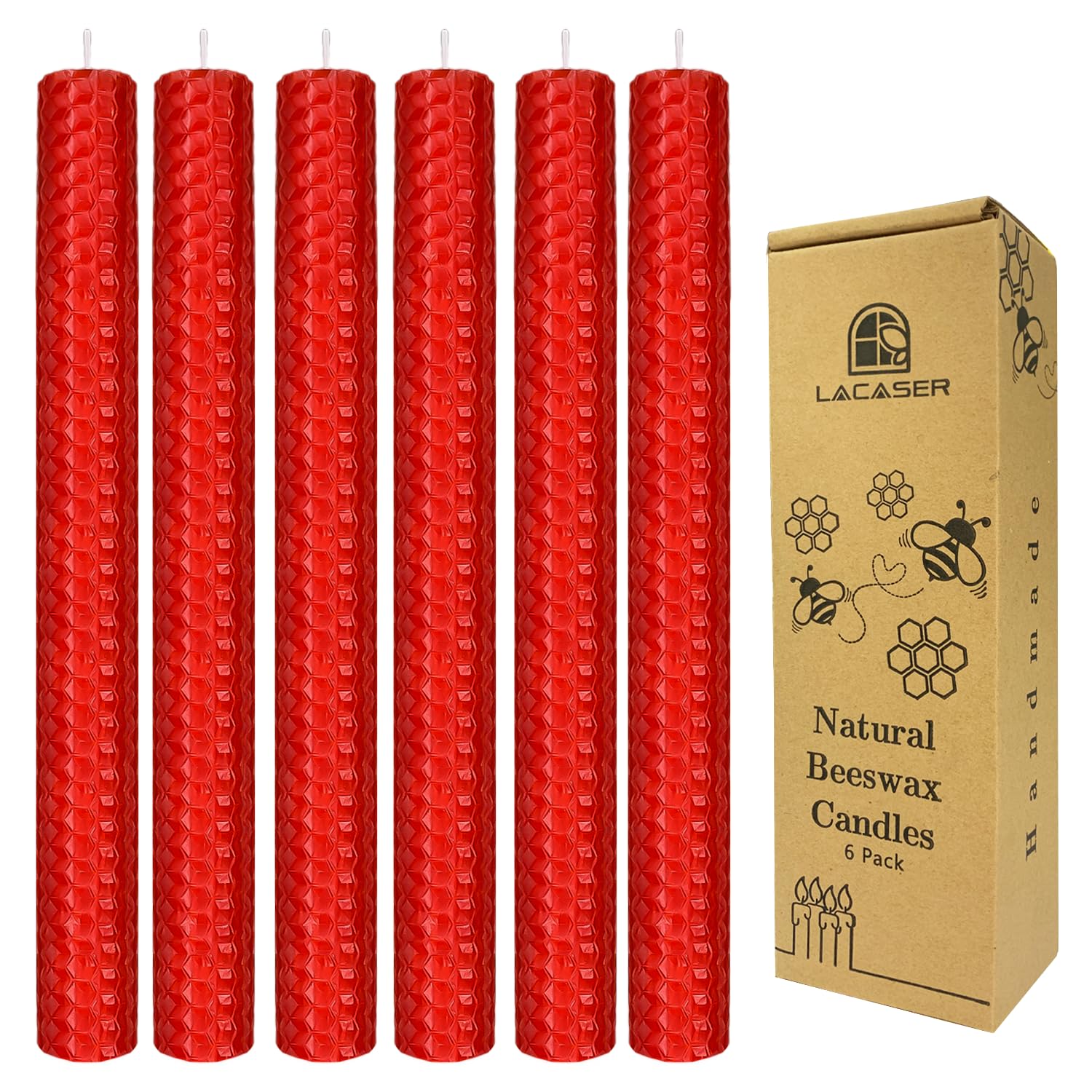 Amazon.com: Red Beeswax Taper Candles 6 Pcs Pack, 9" Long Candlesticks ...