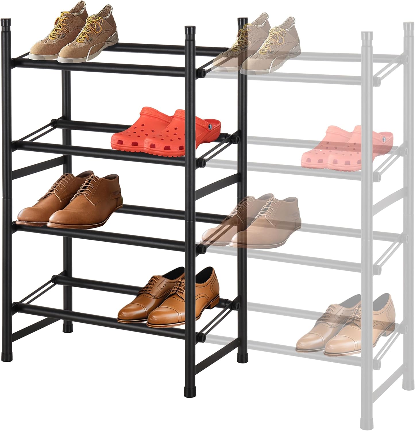 Finnhomy 4-Tier Expandable Shoe Rack for Closet, Stackable Small Shoe ...